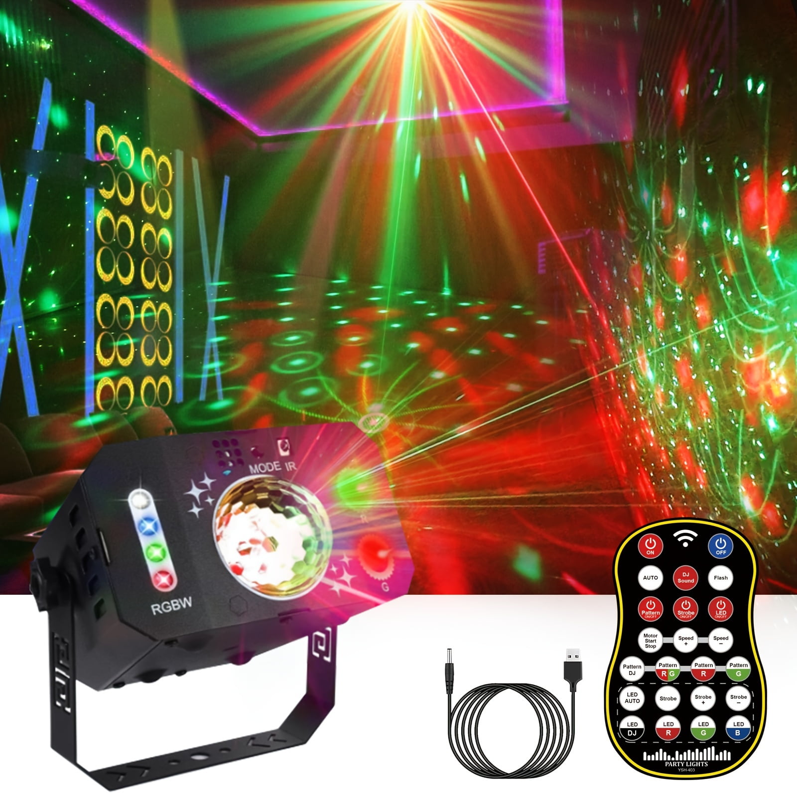 OUSITAID 1pc USB 7 Eyes Disco Party Lights LED Stage Lights With Remote ...