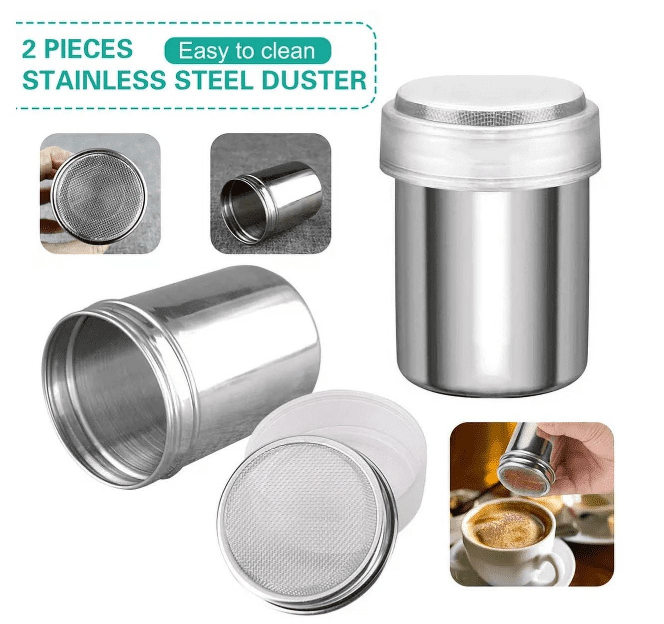 OUSITAID 2 Pieces Powder Sugar Shaker with Lid - Stainless Steel Fine ...