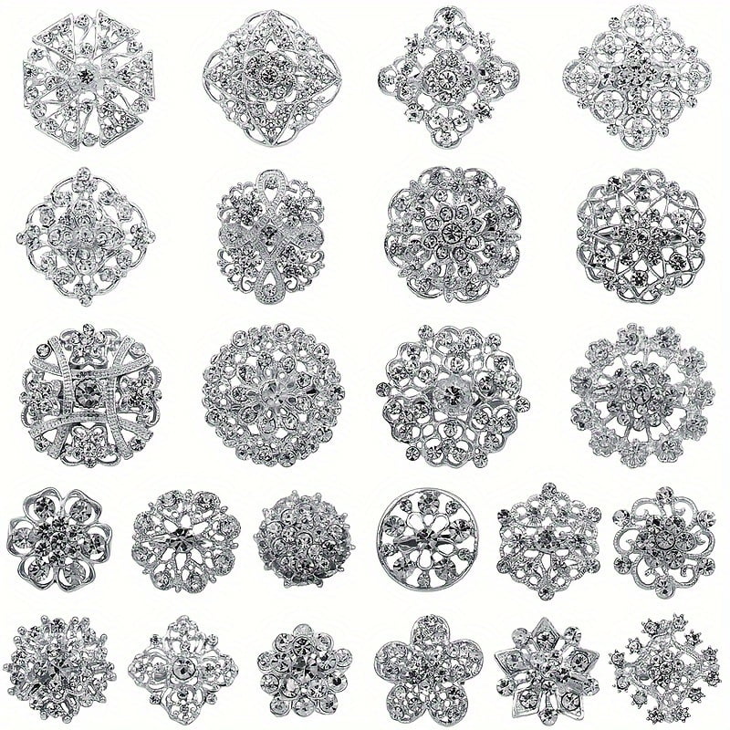 OUSITAID 24 PCS Assorted Rhinestones Brooch Pins Set for DIY Wedding ...