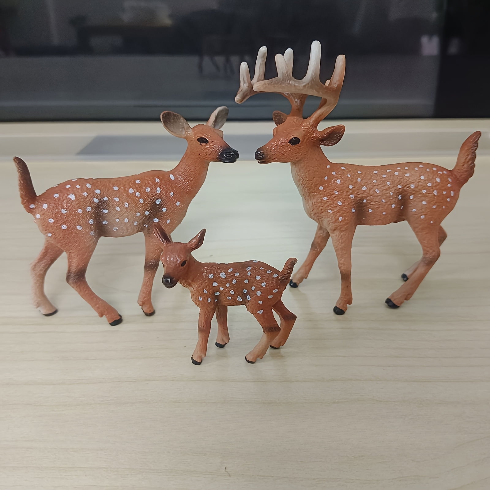 OUSITAID 3-Piece Decorative Deer Family Figurine Set - Lifelike Faux ...