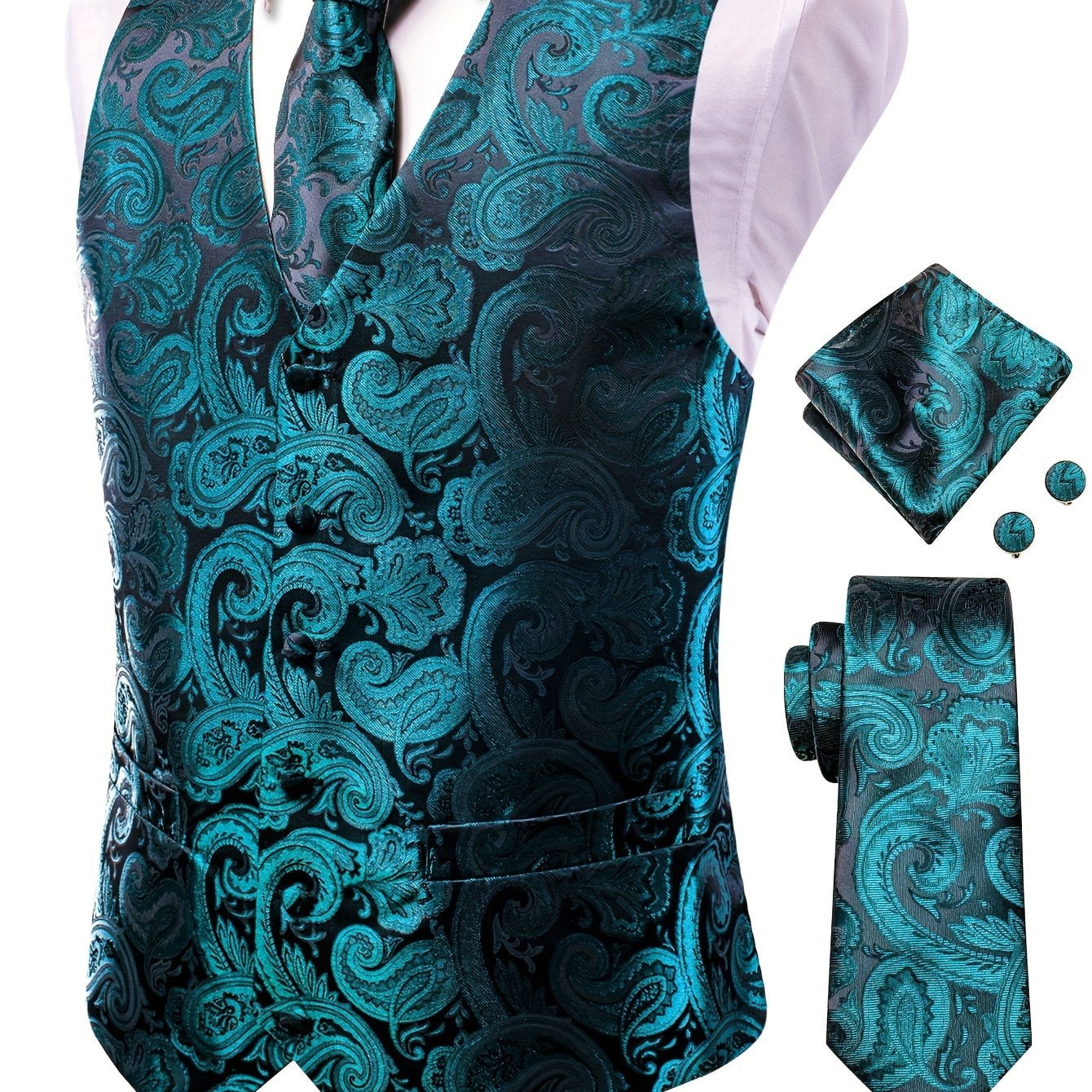 OUSITAID 4-Piece Elegant Paisley Men‘s Formal Suit Accessories Set Vest ...