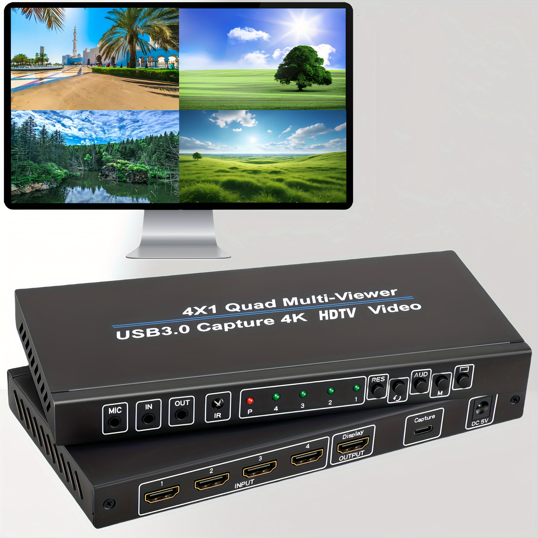 OUSITAID 4-way USB3.0 video capture card four in one split screen ...