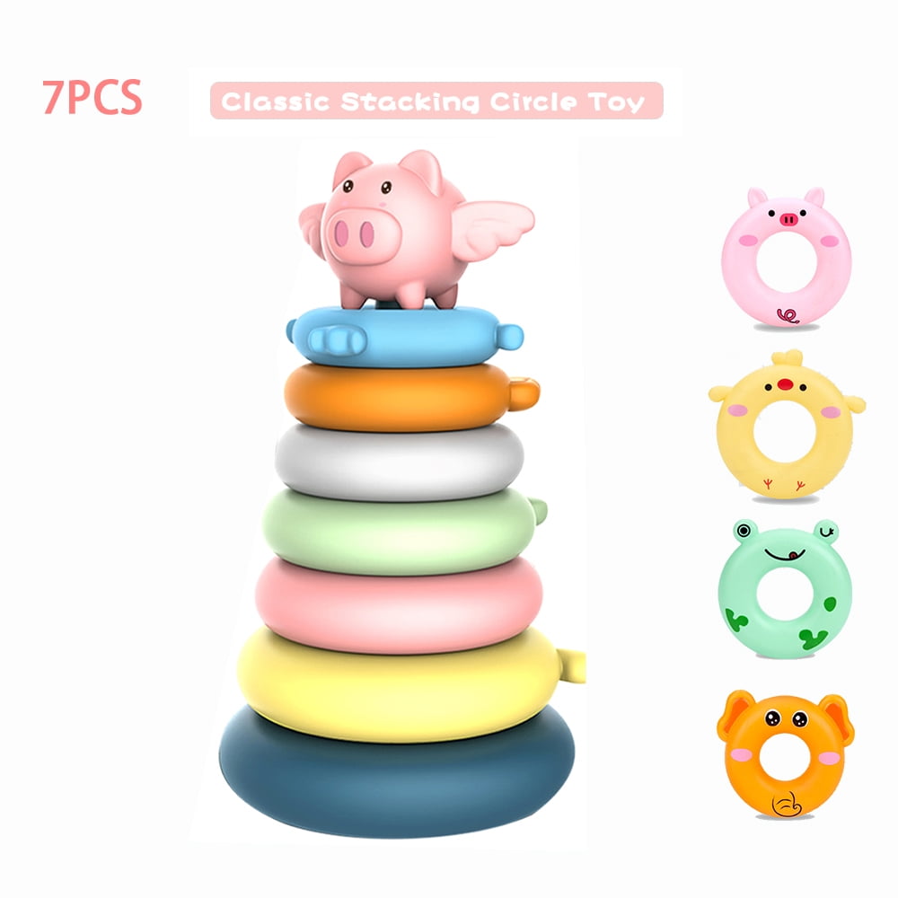 OUSITAID 7 Rings Stacking Rings Soft Toys for Babies 6 Months and up ...