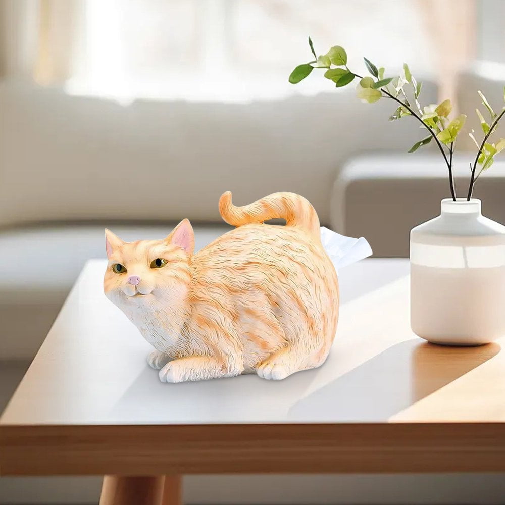 OUSITAID Cat Butt Tissue Holder - Orange Tabby Cat Square Tissue Box ...