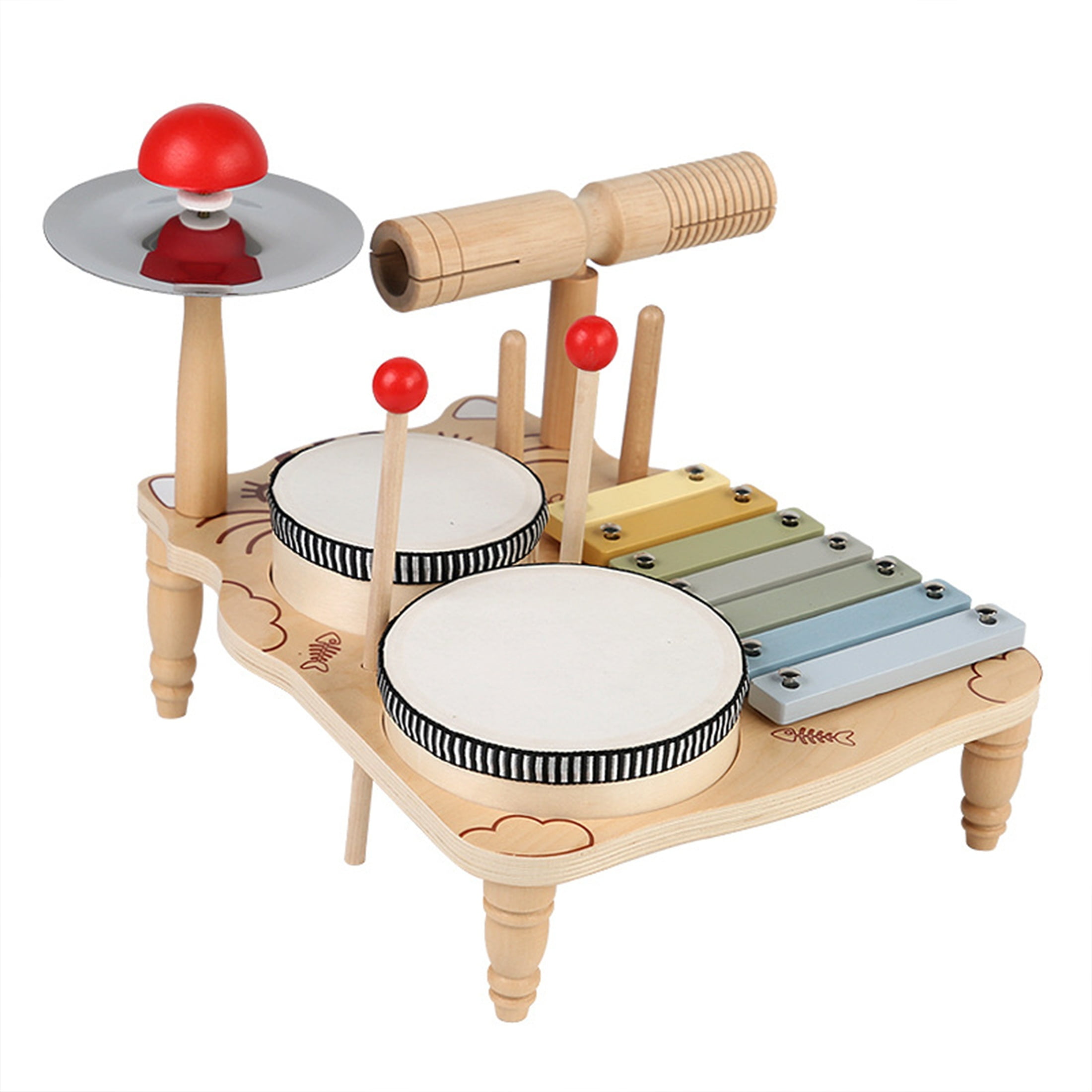 OUSITAID Children‘s Wooden Orff Percussion Instrument Set with Drum ...