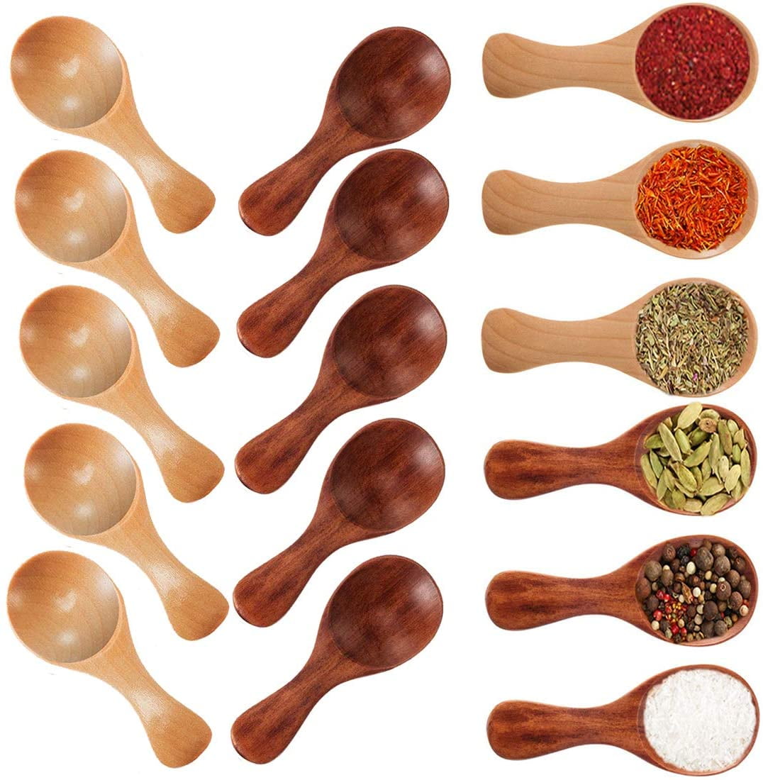 OUSITAID Small Wooden Salt Spoon, 20 Pack 3" Mini Wood Spice Spoon with ...