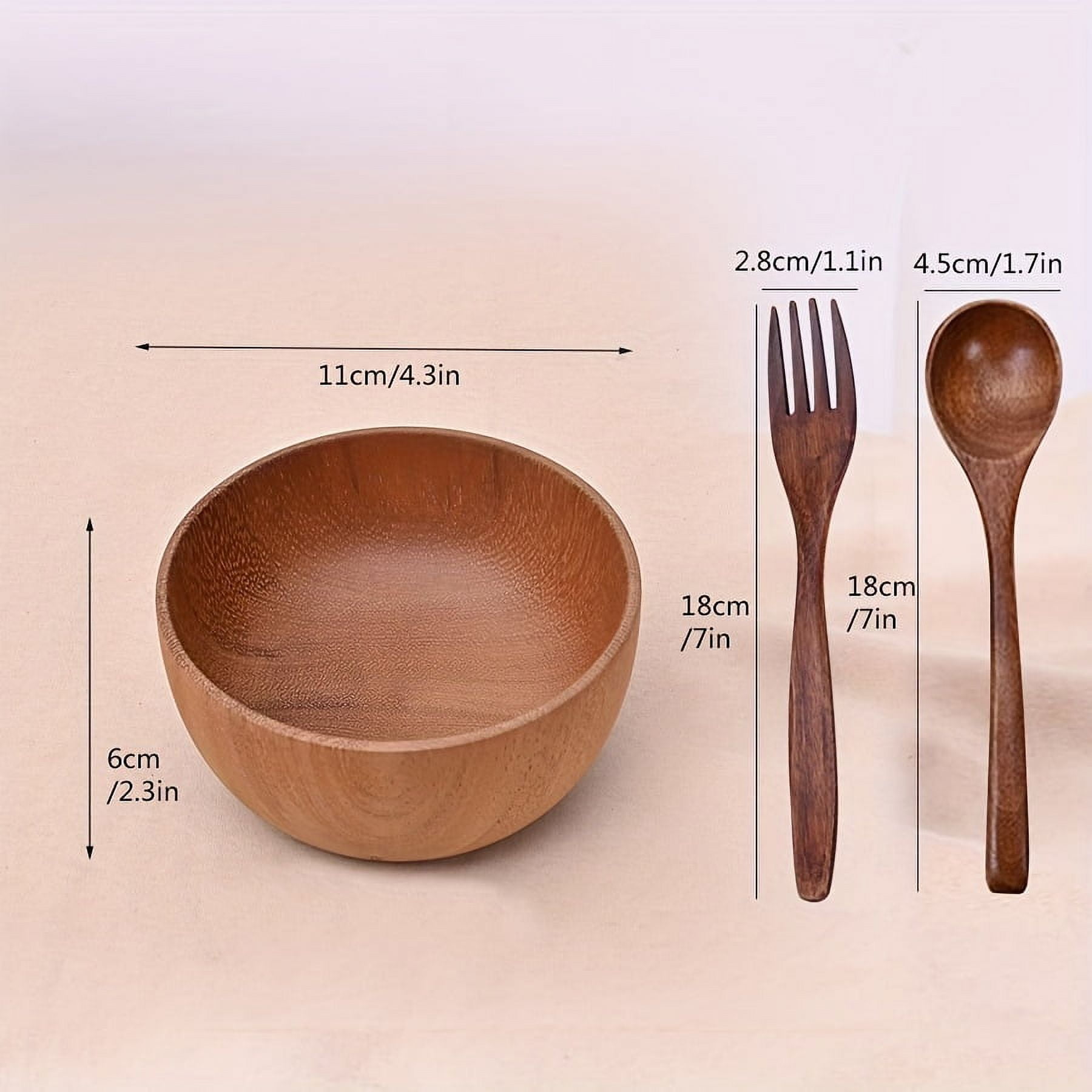 OUSITAID Wooden Dinnerware Set with Bowl Spoon & Fork - Solid Pattern ...