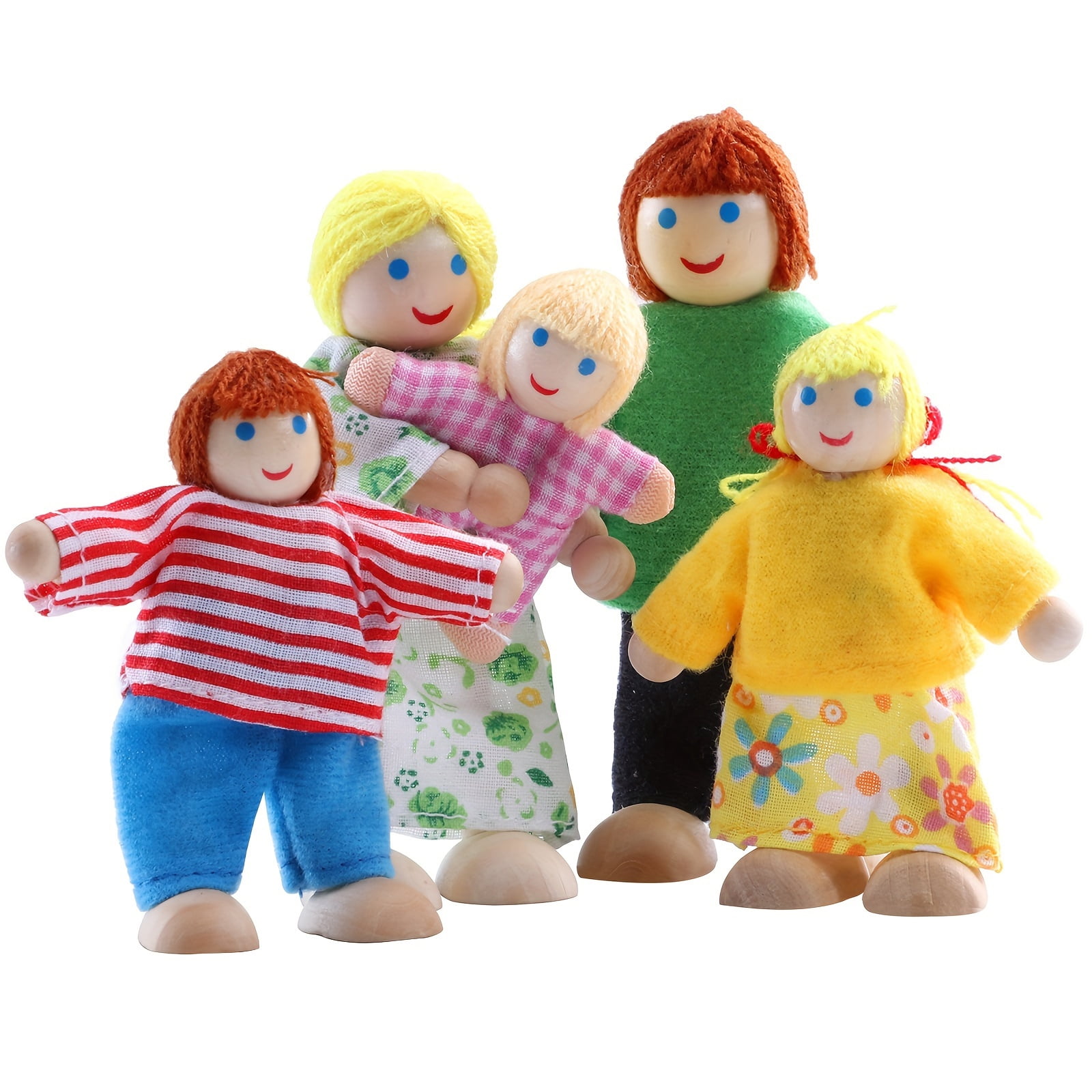 OUSITAID Wooden Family Dollhouse Figures Set of 5 Miniature Character ...