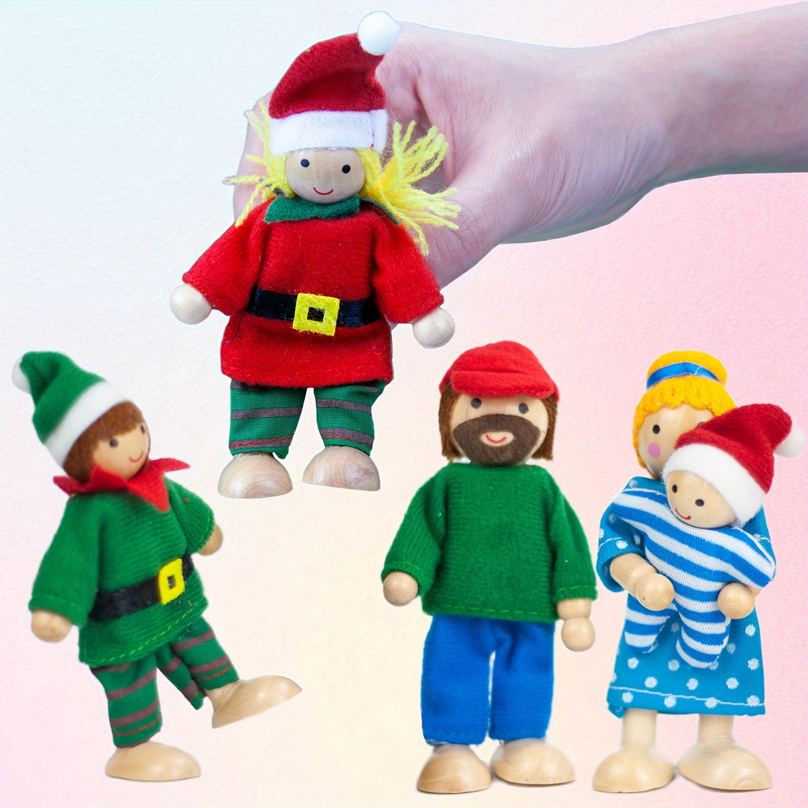 OUSITAID Wooden Pretend House 7 Or 5 Christmas Mini Figures Dolls ...