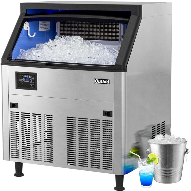 "OUTBID 26"" 200LBS/24H Stainless Steel Ice Maker with Built-in 90 LBS ...