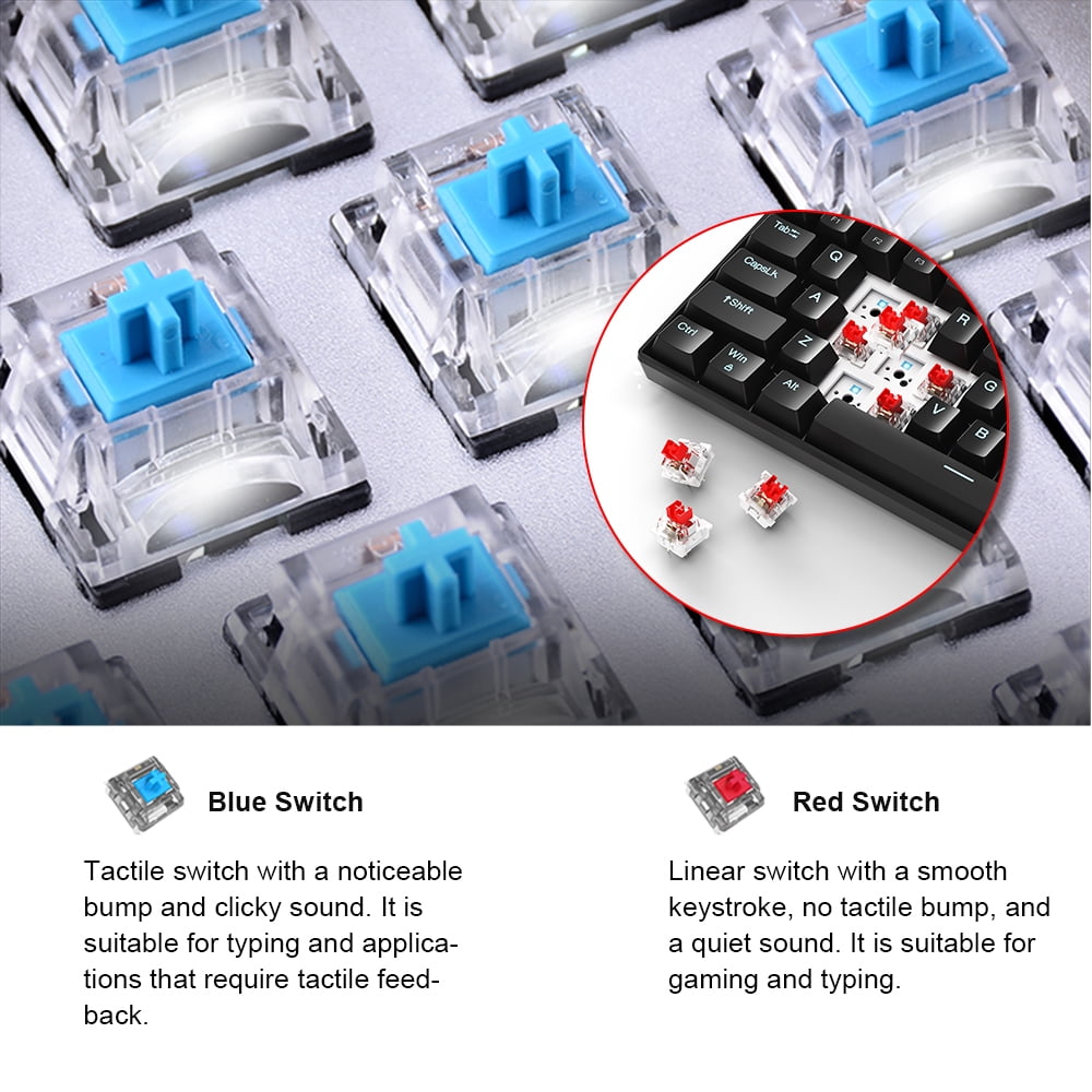 OUTEMU USB Wired 61-key Mechanical Keyboard LED Backlit Supports Hot ...