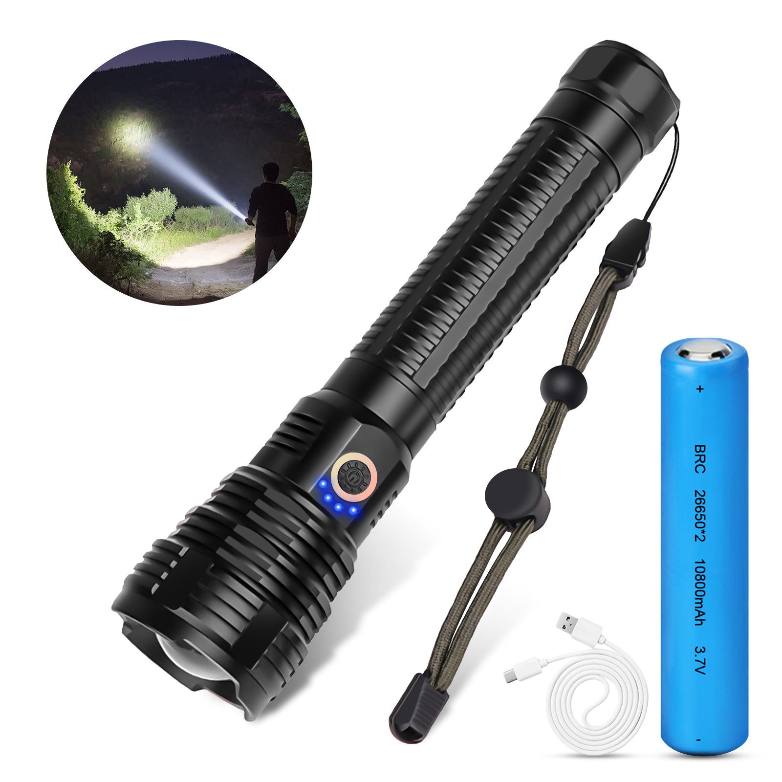 Powerful Flashlight 10000 Lumens,USB Rechargeable XHP70.2 Flashlights ...