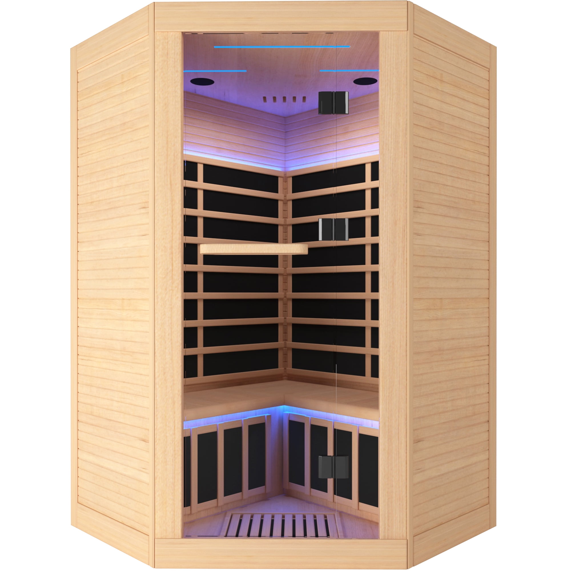 OUTEXER 2-3 Person Low EMF FAR Infrared Sauna, Canadian Hemlock Luxury Toughened Glass Indoor ...