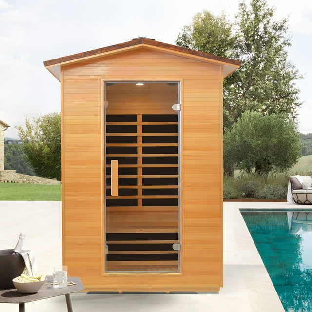 OUTEXER 2 Person Outdoor Saunas Far Infrared Sauna, 1950W Hemlock Wood ...