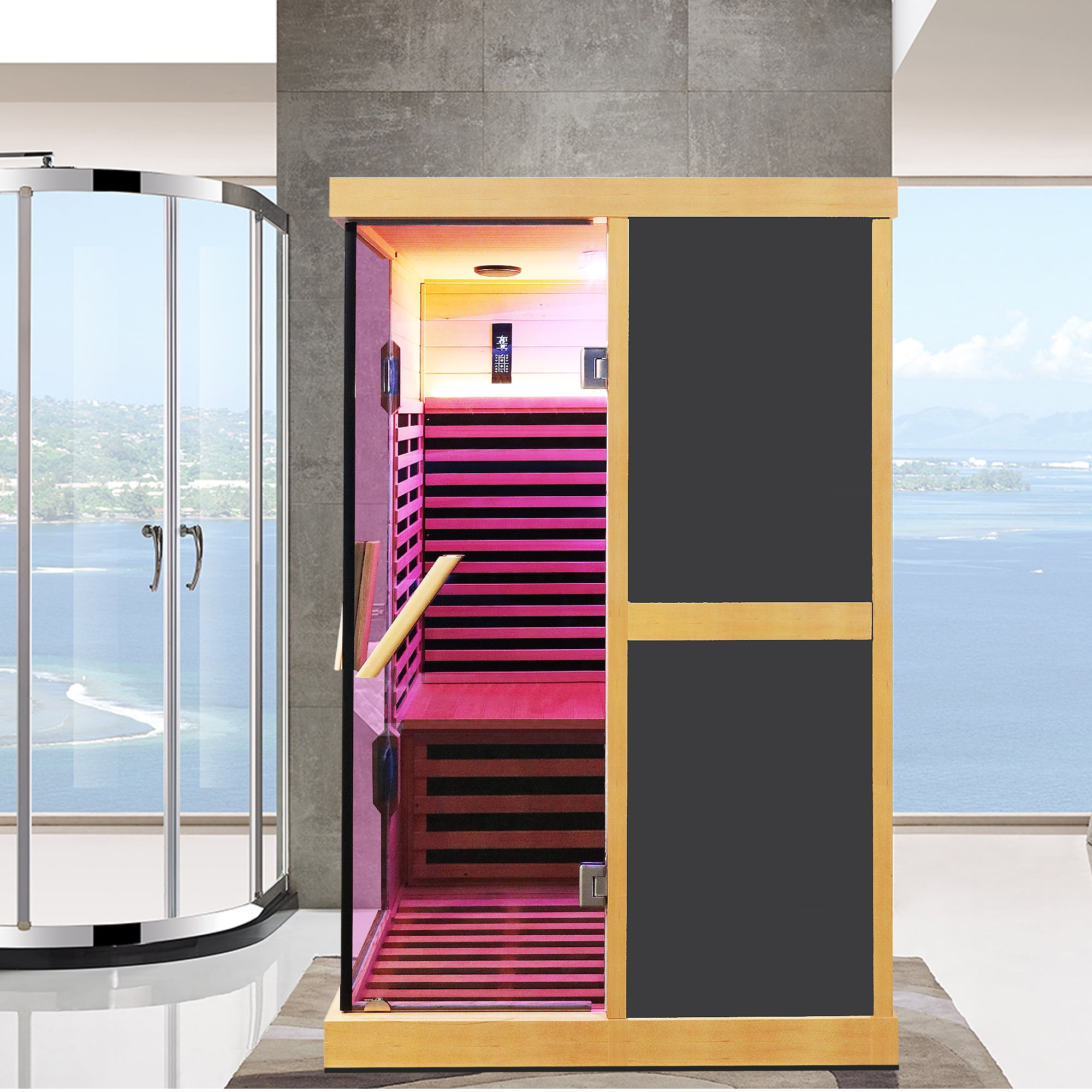 OUTEXER 2 Person Saunas Home Far Infrared Sauna, APP Control 1980W Canadian Hemlock Home Spa ...