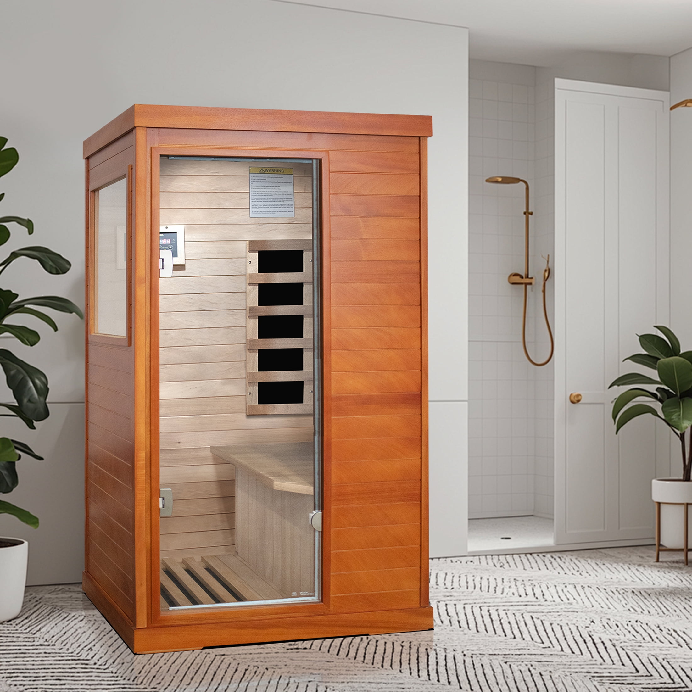 OUTEXER Home Saunas Far Infrared Sauna Spa Room 1 Person, Indoor Okoume Wood Dry Sauna with ...