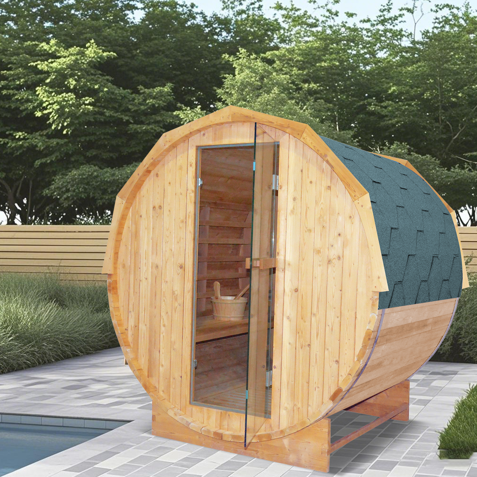 OUTEXER Outdoor Barrel Sauna Traditional Steam Saunas with LED ...