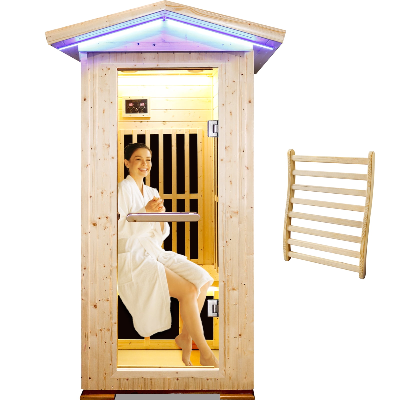 OUTEXER Outdoor Sauna Home Sauna Wooden Far Infrared Saunas Spa 1300W Low-EMF Dry Sauna Room, 7 ...