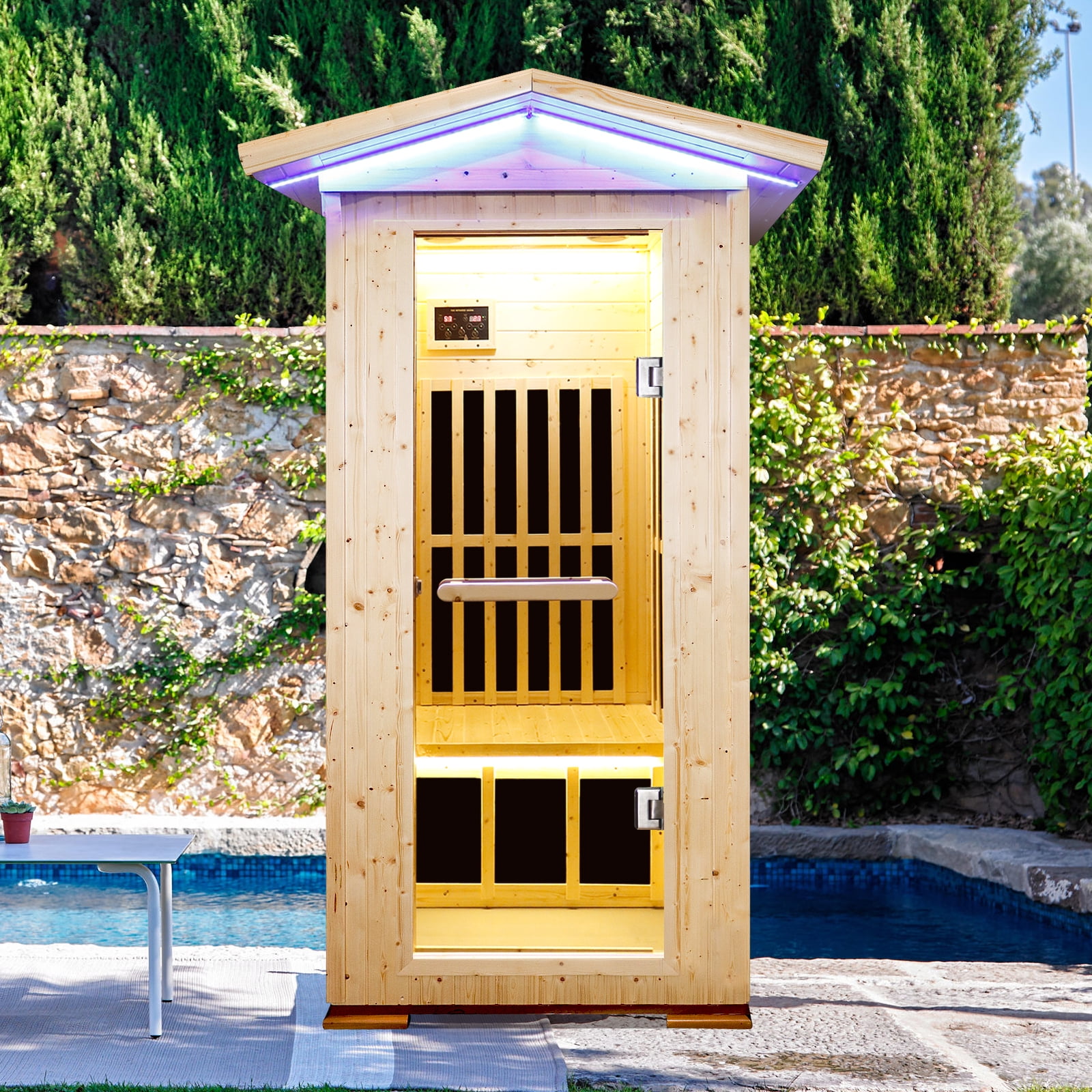 OUTEXER Outdoor Saunas Far Infrared Sauna 1 Person, 1300W Hemlock Wood ...