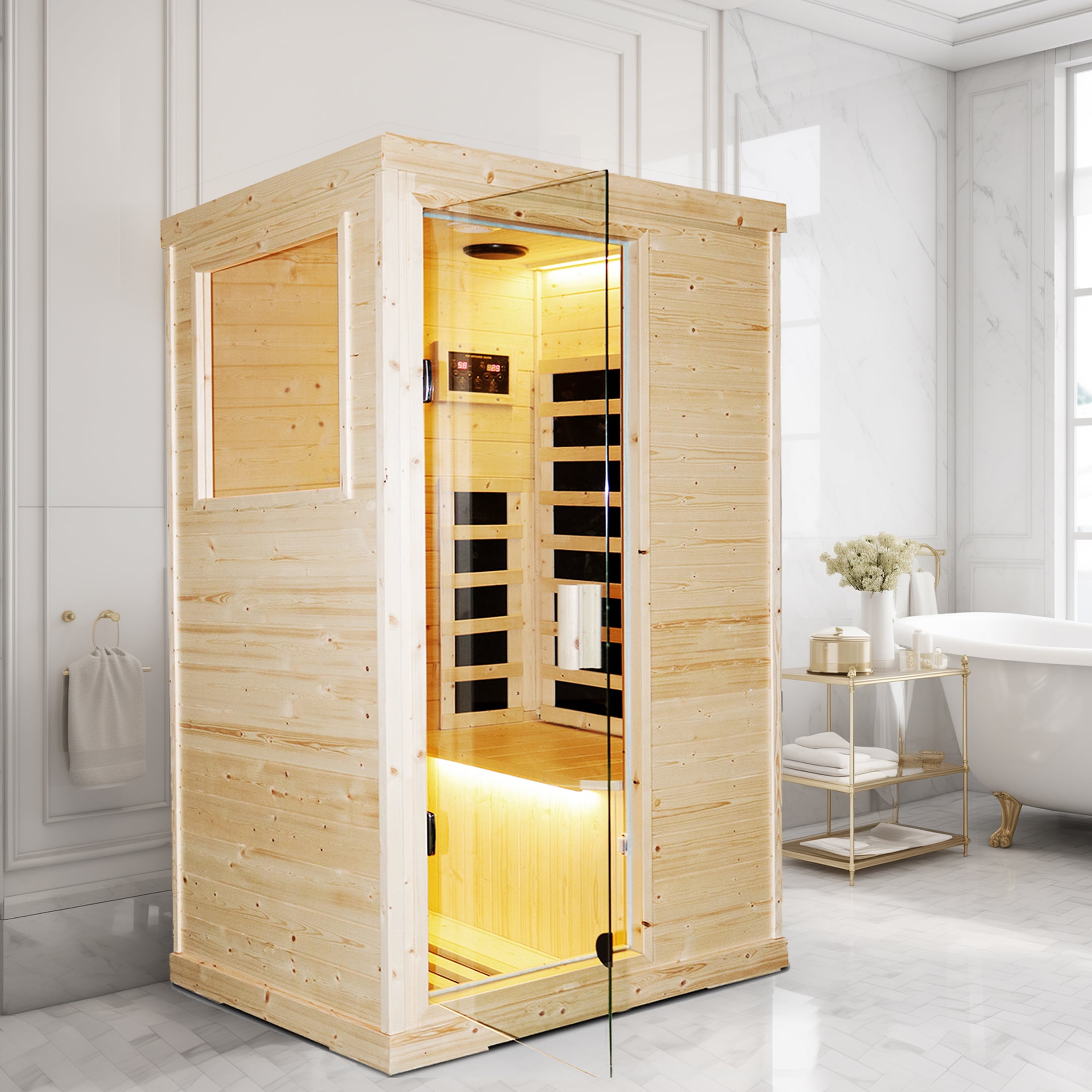 OUTEXER Saunas 1 Person Infrared Sauna, Home Sauna 900W European Spruce ...