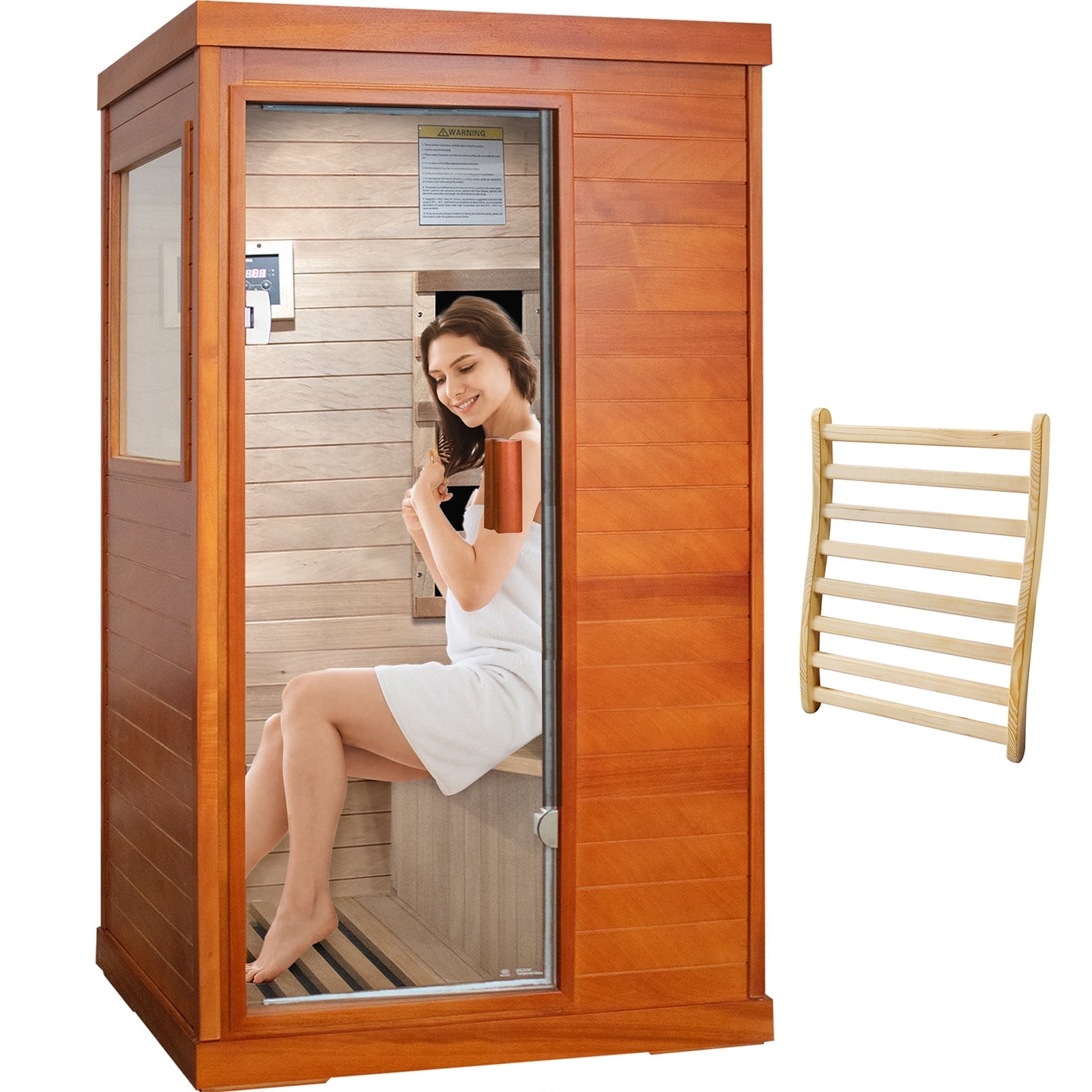 OUTEXER Saunas Home Sauna Indoor African Okoume Sauna 1 Person, Low EMF Far Infrared Sauna for ...