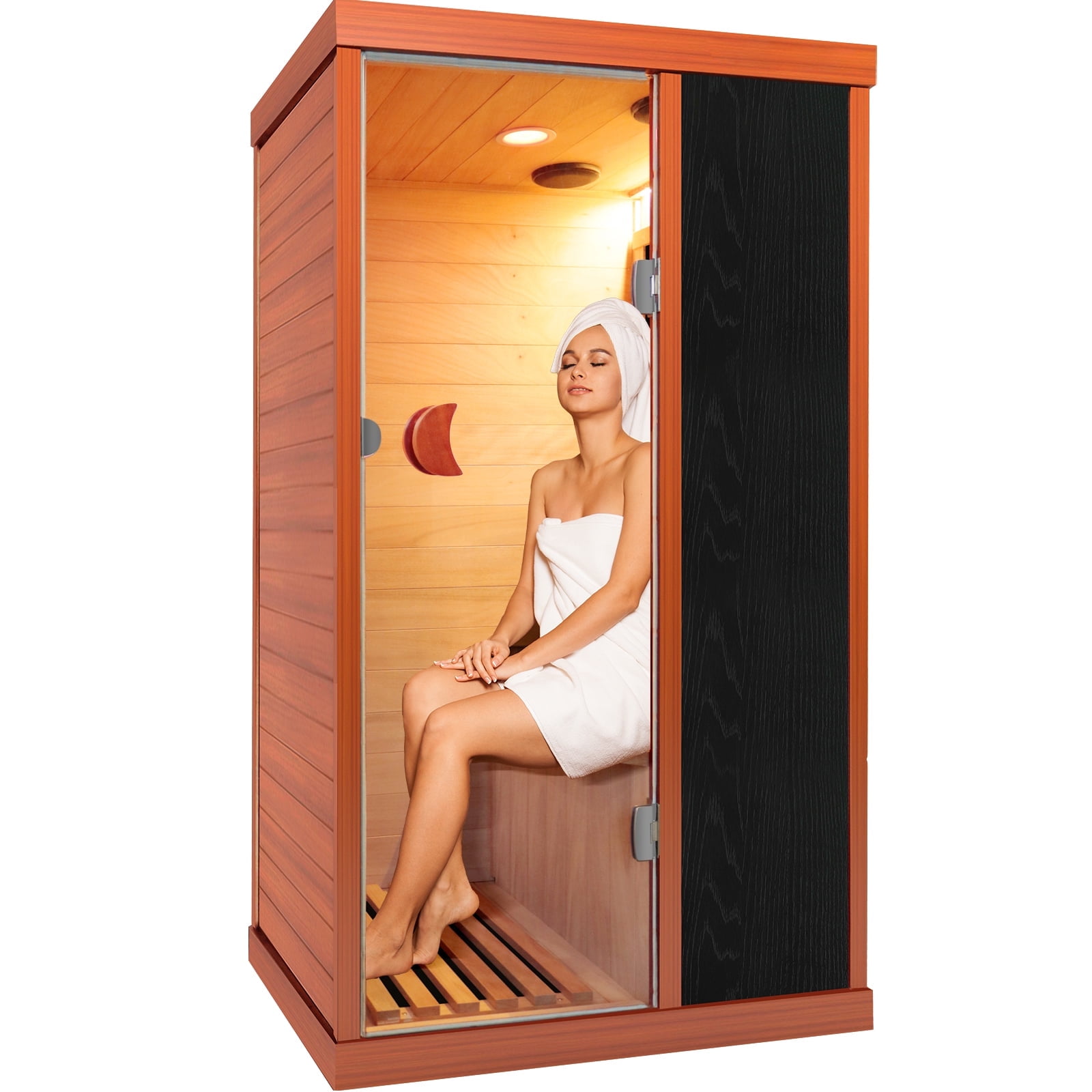 OUTEXER Saunas Infrared Sauna Single Person Okoume Infrared Sauna Room, 800W Home Sauna with 3 ...