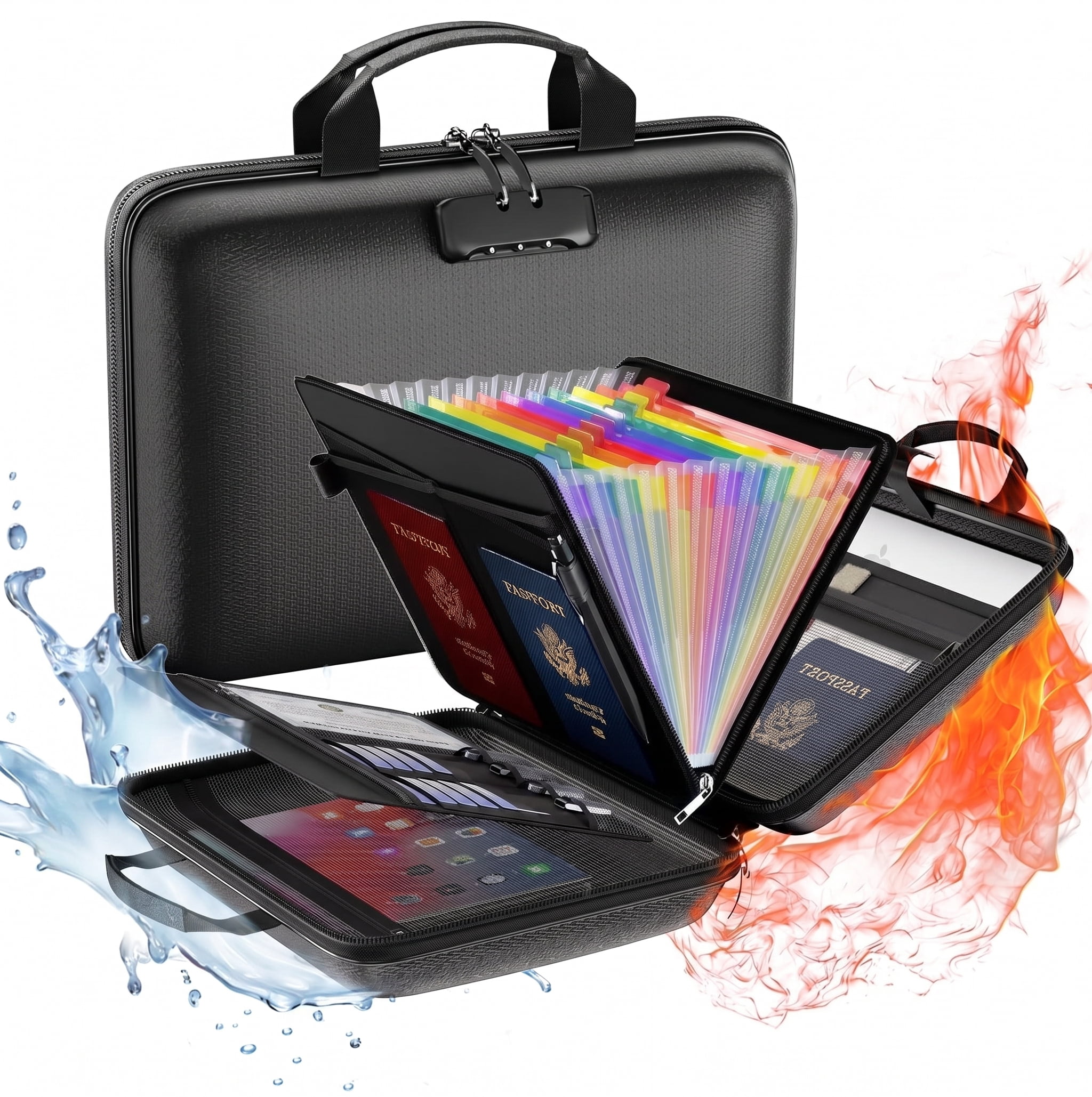 OUTGOO Fireproof File Organizer with Lock, Hard-Shell Case, 13-Pocket ...