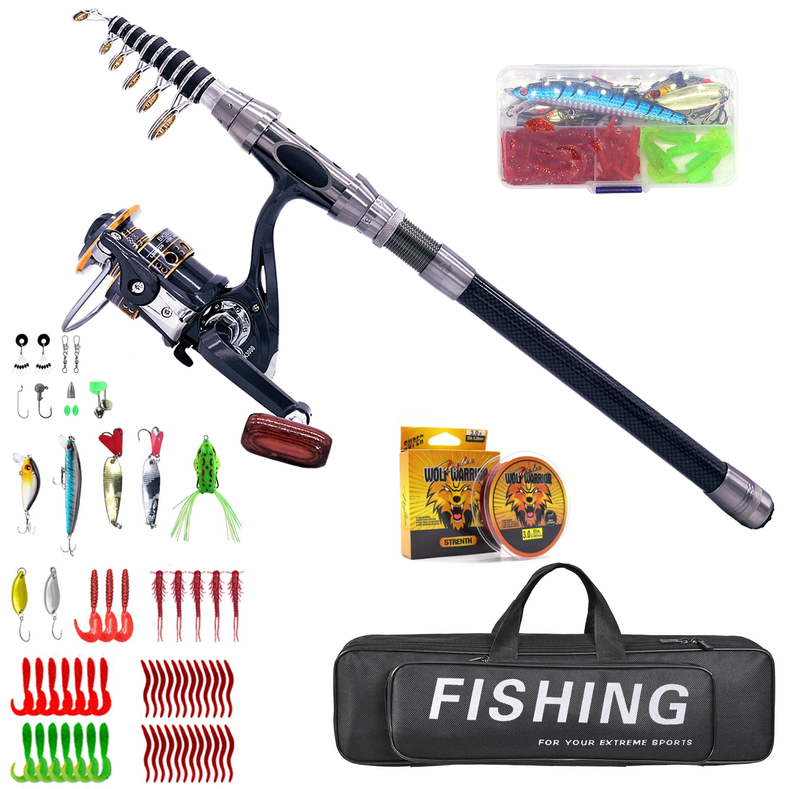OUTGOO Fishing Rod Combos with Telescopic Fishing Pole Spinning Reels ...