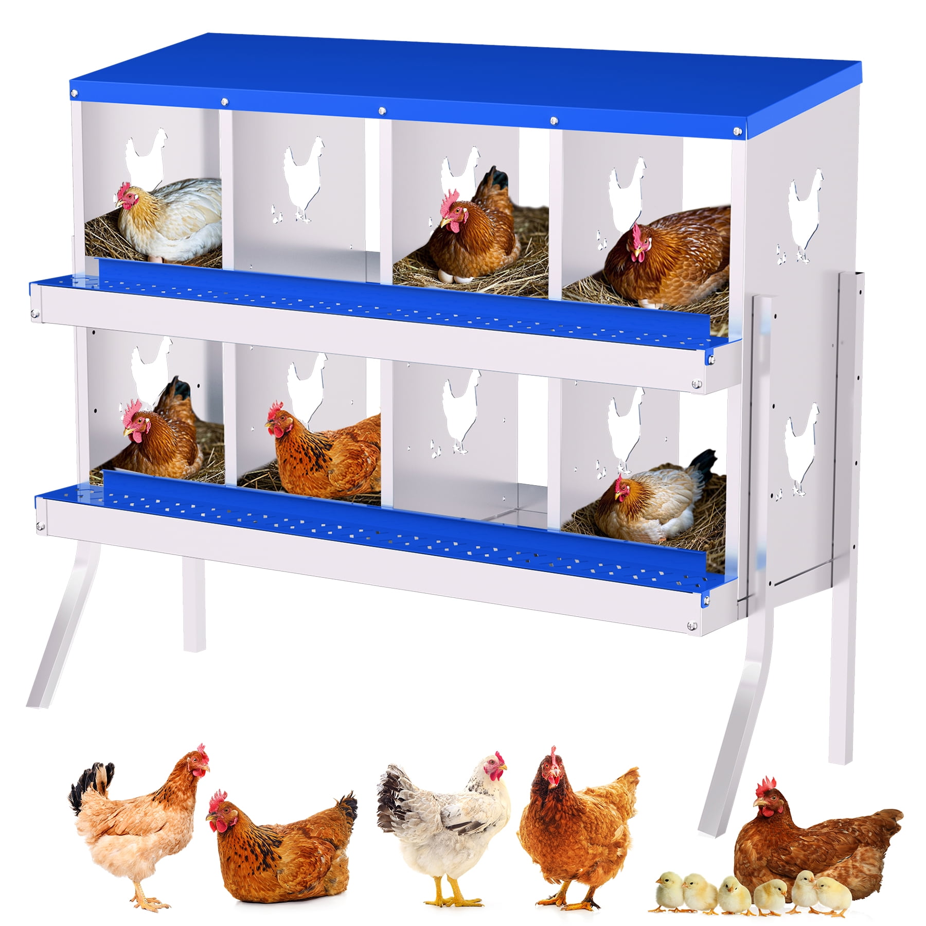 OUTGOODS Galvanized Metal Chicken Nesting Boxes, Roll Away 6-10 Hole ...