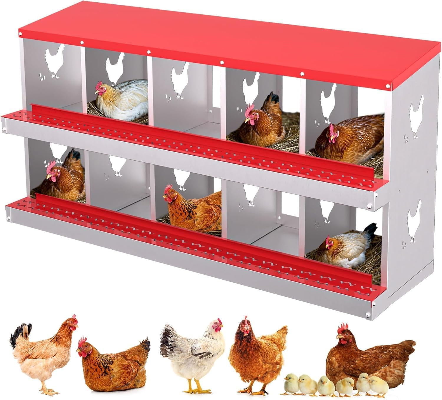 OUTGOODS Galvanized Steel Nesting Box, 6-10 Hole Roll-Away Design w ...