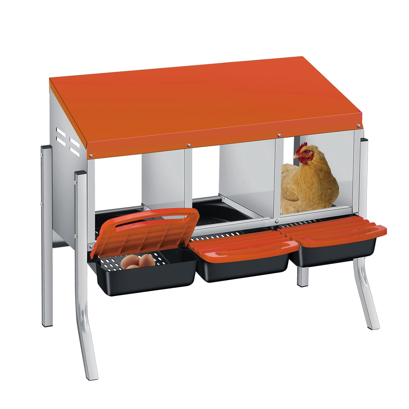 OUTGOODS chicken coop, orange three-compartment egg-laying box with ...