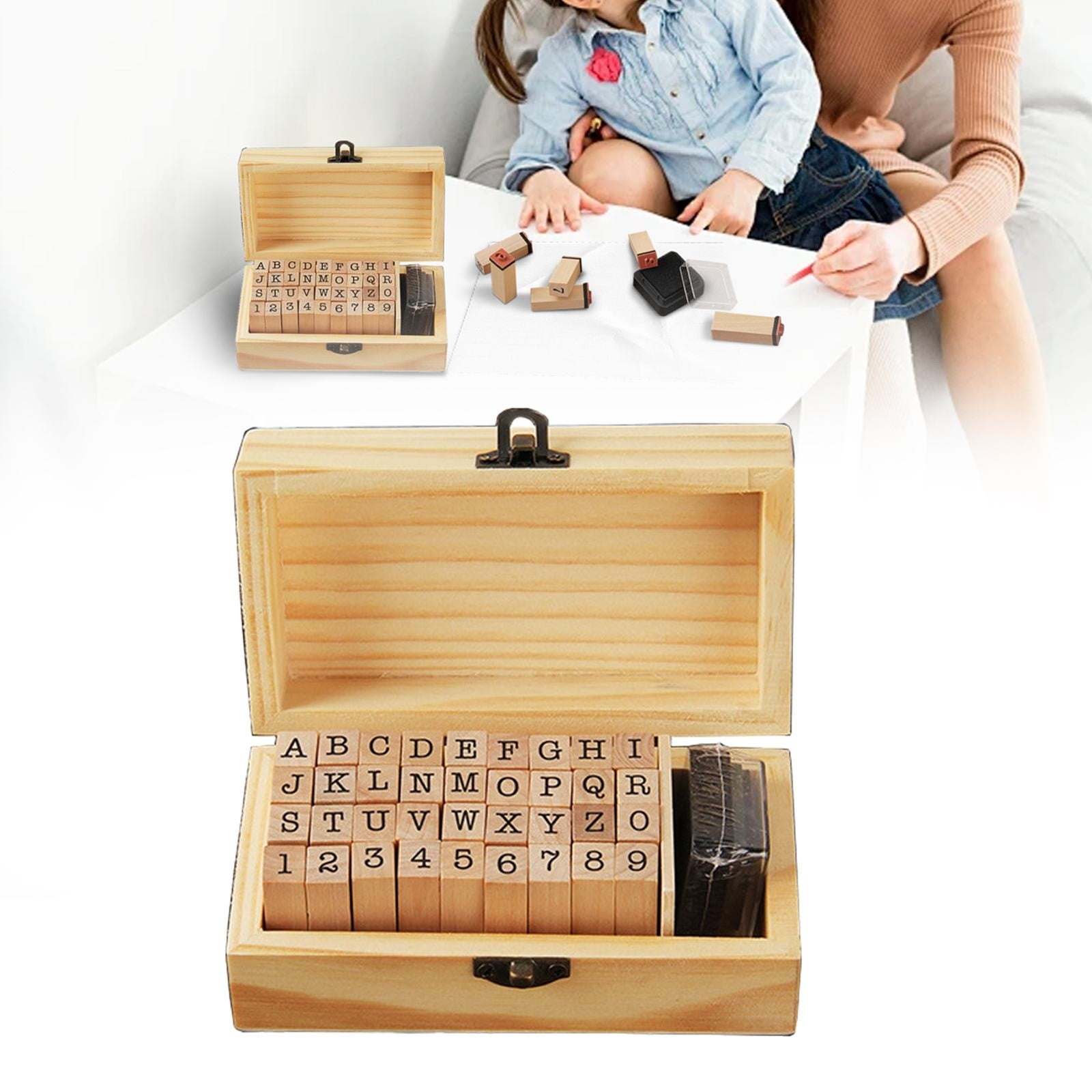 OUTLOU 36PC/Set Mini Small Wooden Stamps Box Multipurpose 0-9 Number A ...
