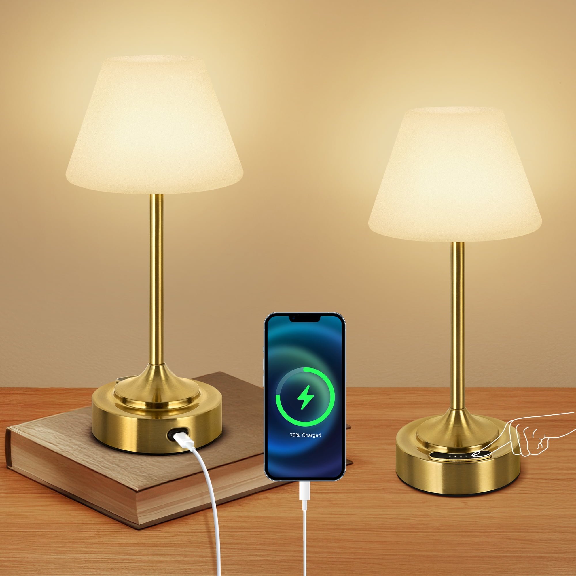 "OUTON 22"" Bedside USB Table Lamps Set of 2, Farmhouse, Dimmable with ...