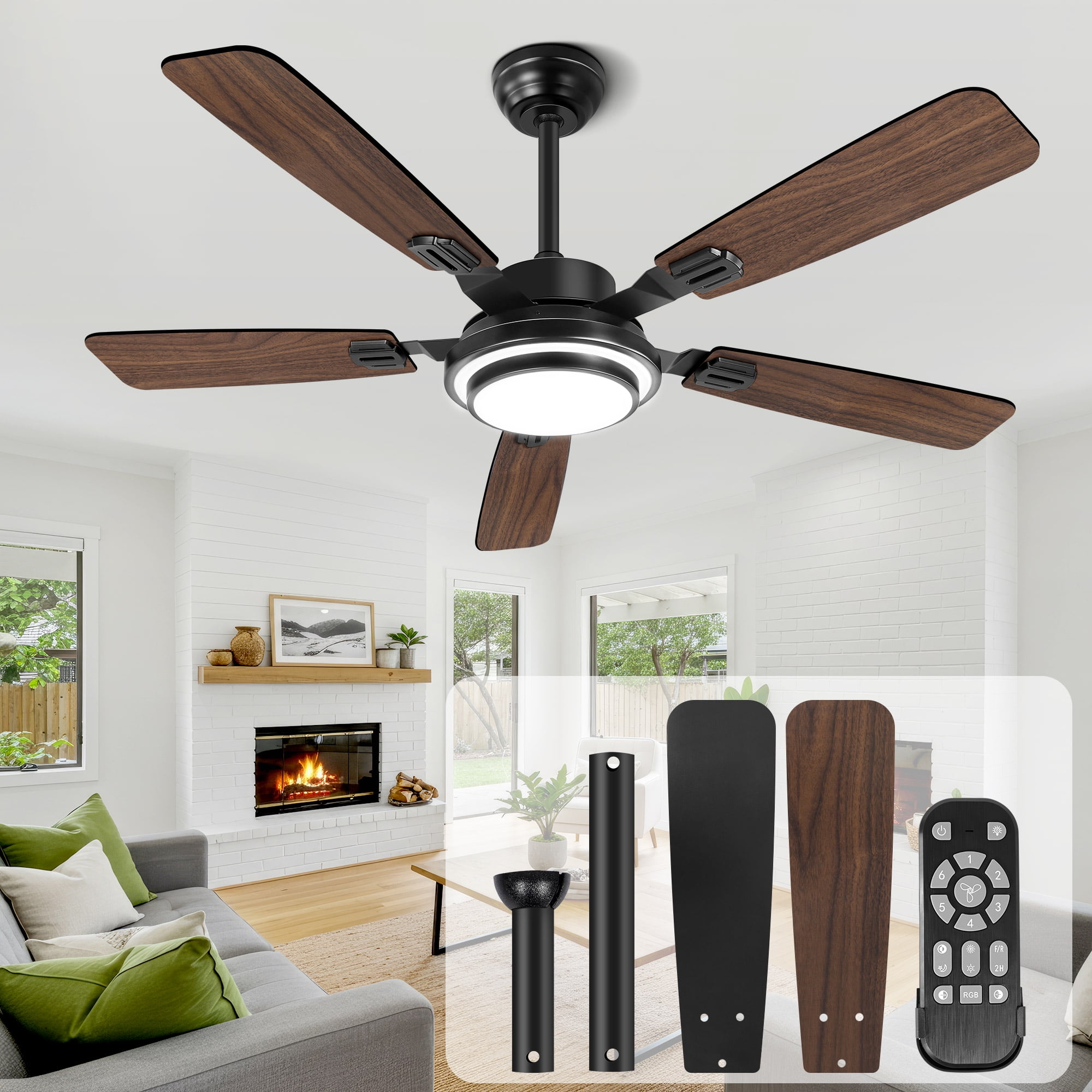 OUTON 52" Ceiling Fans with Light Remote Control, 6-Speed Reversible DC Motor Ceiling Fans ...