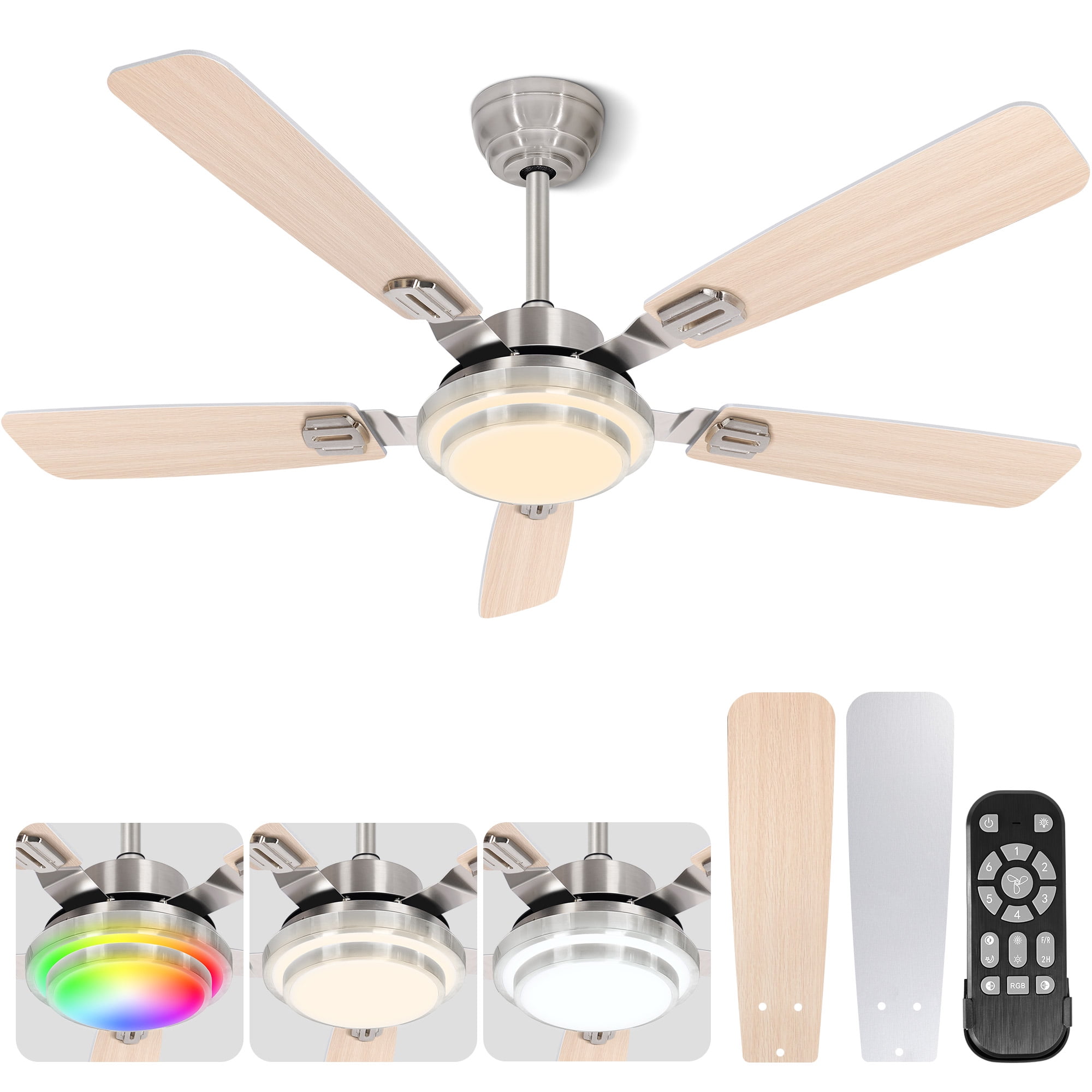 OUTON 52" Ceiling Fans with Light Remote Control, 6-Speed Reversible DC ...