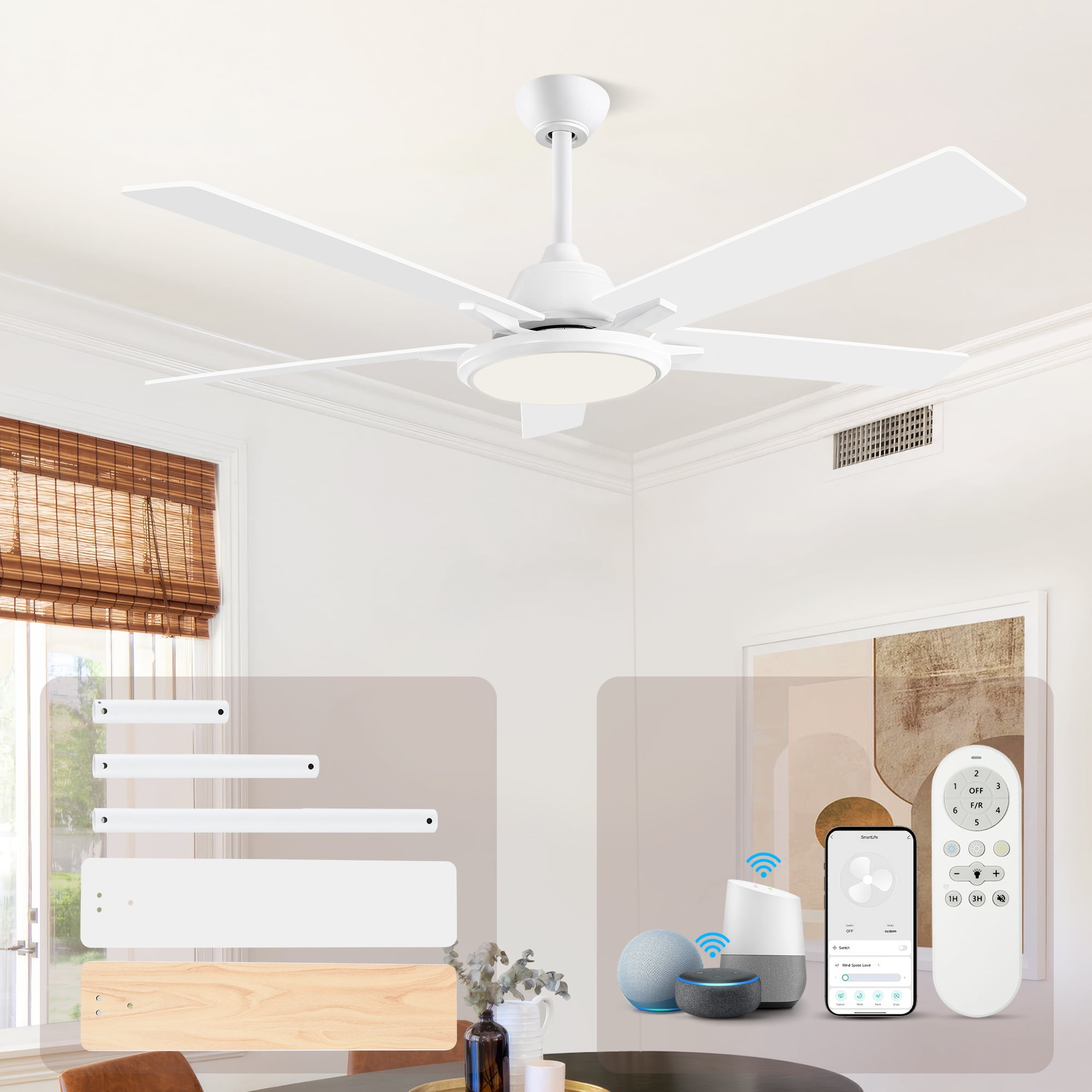 "OUTON 52"" Smart Ceiling Fan, Lights, Remote & APP Control, Indoor ...