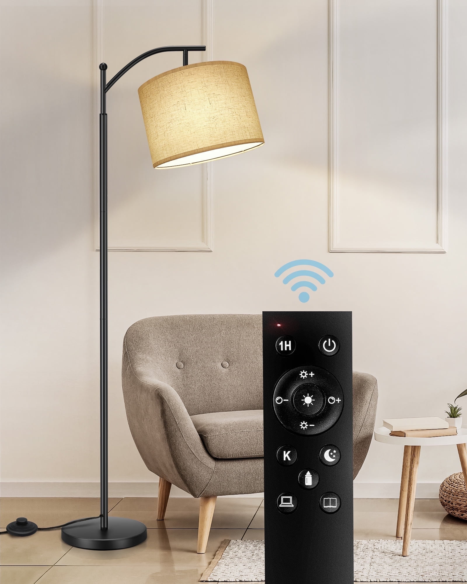 "OUTON Tall 63"" Arc Floor Lamp with Remote, Modern Standing Light ...