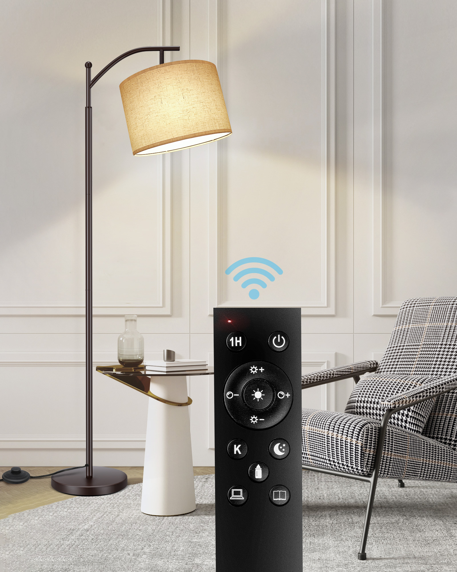 Oneach Arc Gold Mid-Century Floor Lamp for Living Room Bedroom Modern ...