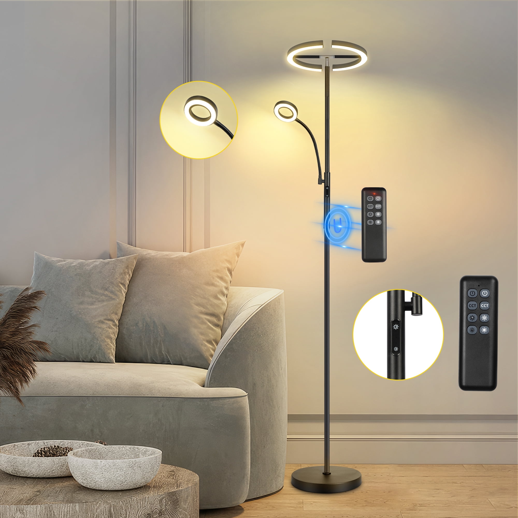 "OUTON Adjustable 69"" LED Standing Floor Lamp with Remote, Dimmable ...