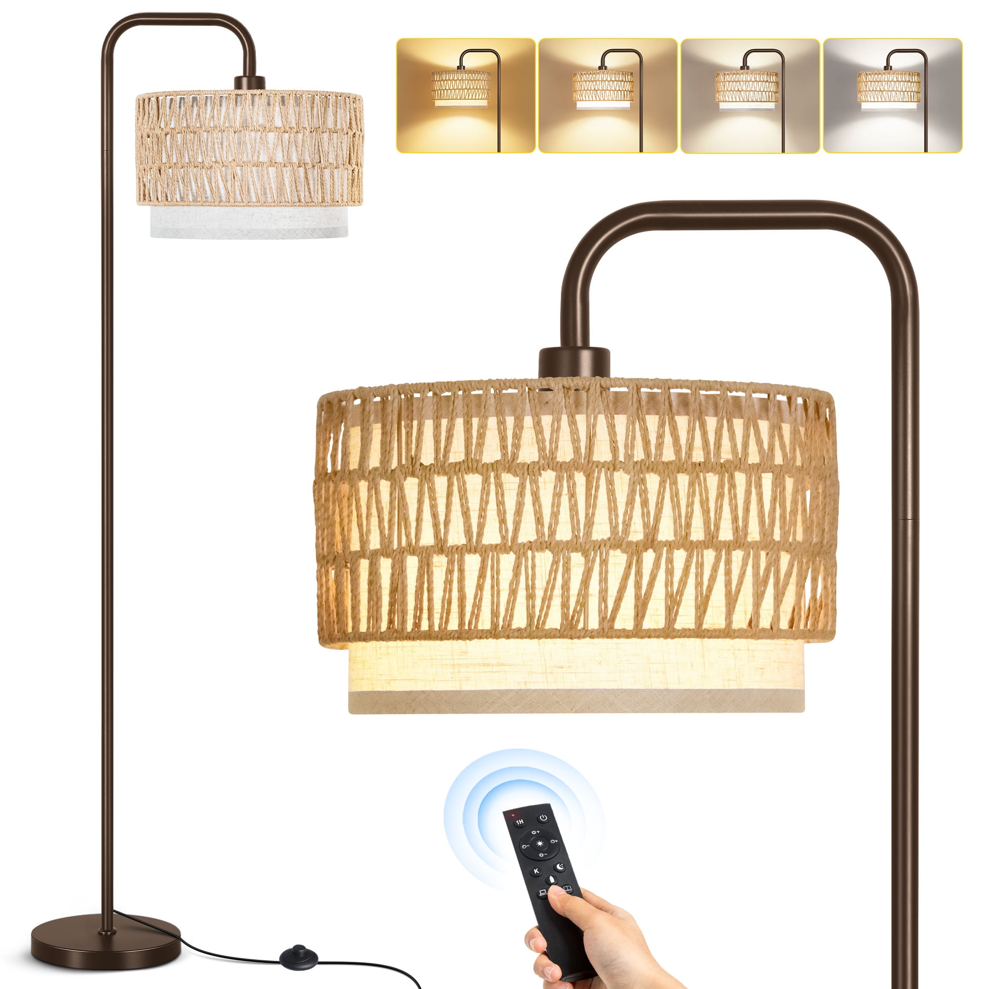 OUTON Arc Floor Lamp with Remote, Dimmable Standing Lamp with 4 Color ...
