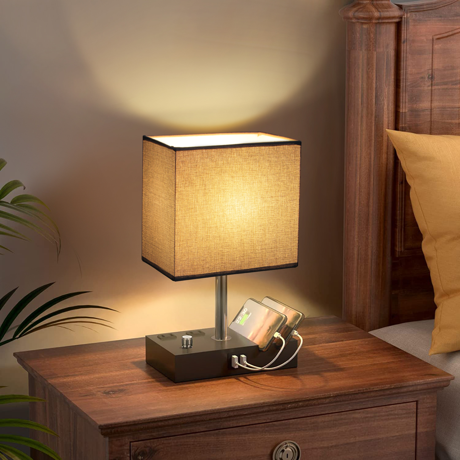 Set of 2 Modern Nightstand Lamps Bedside Table Lamps with 2 USB ...