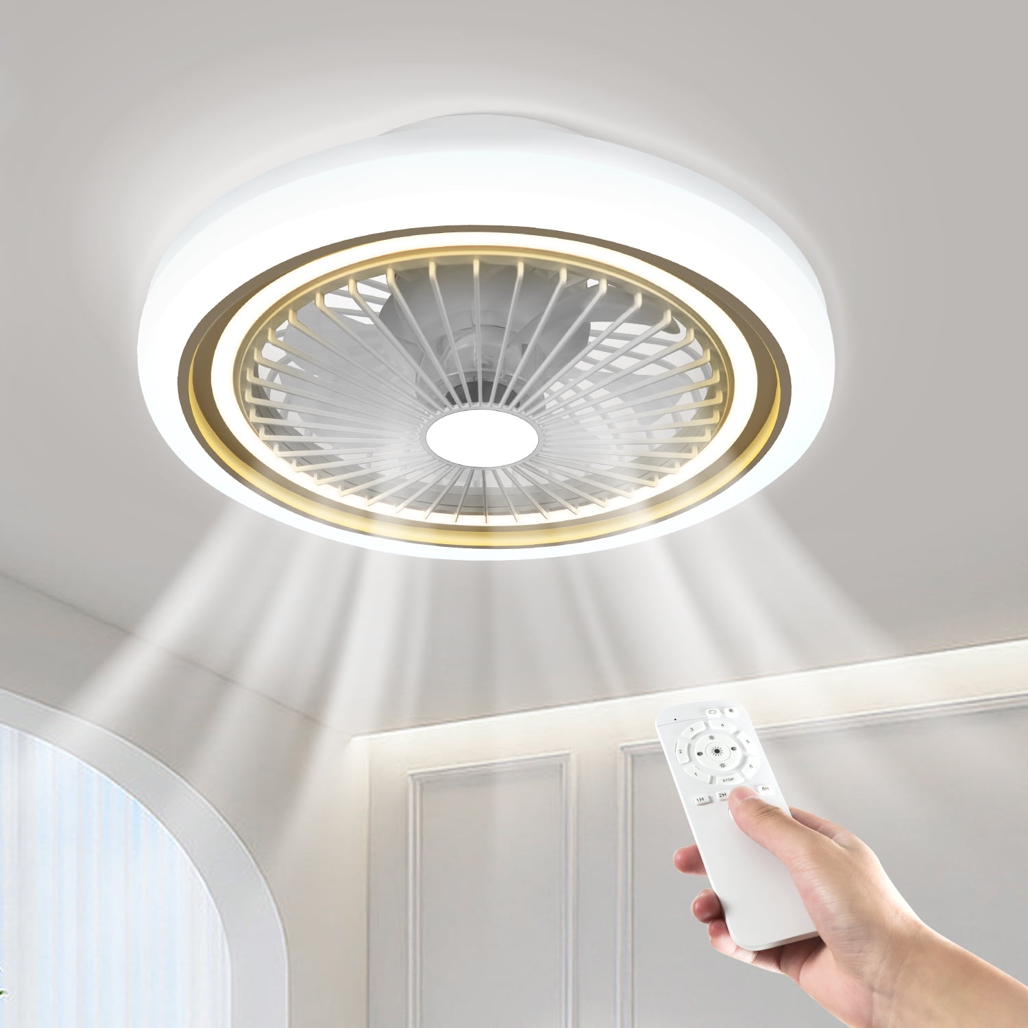 OUTON 19'' Bladeless Ceiling Fan with Light, Remote & APP Control, 3 ...