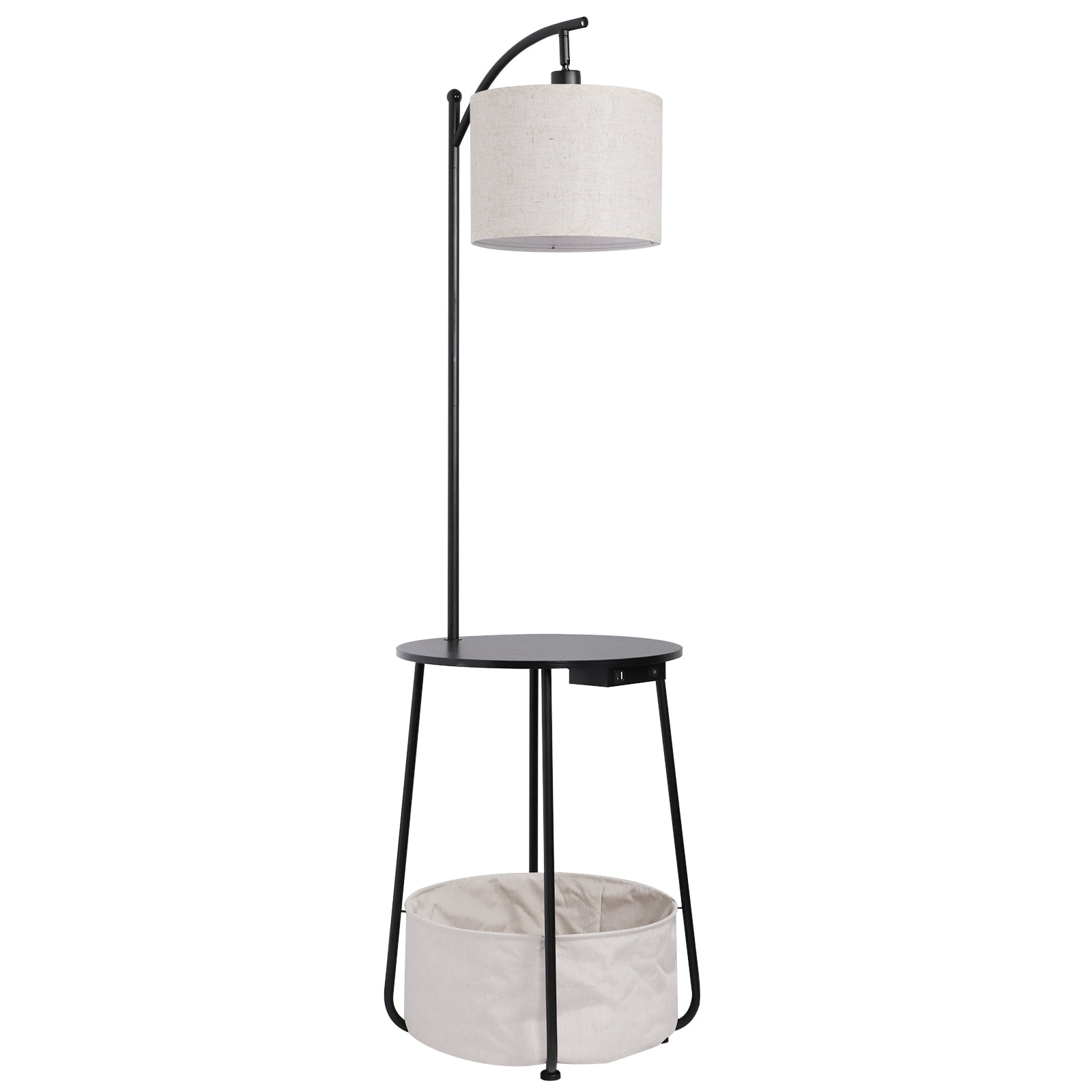 OUTON Floor Lamp with Table, End Table with Lamp for Living Room with ...
