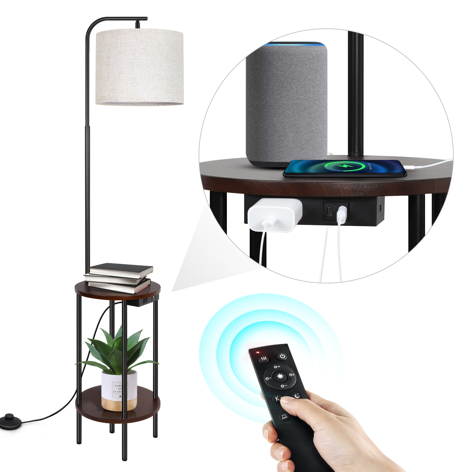 OUTON Floor Lamp with Table, End Table with Lamp for Living Room with ...