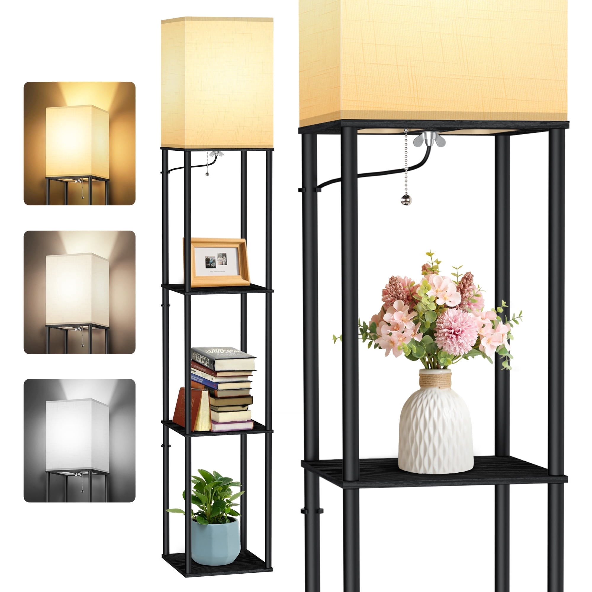 OUTON Floor Lamp with Shelves, Modern Standing Lamps for Living Room ...