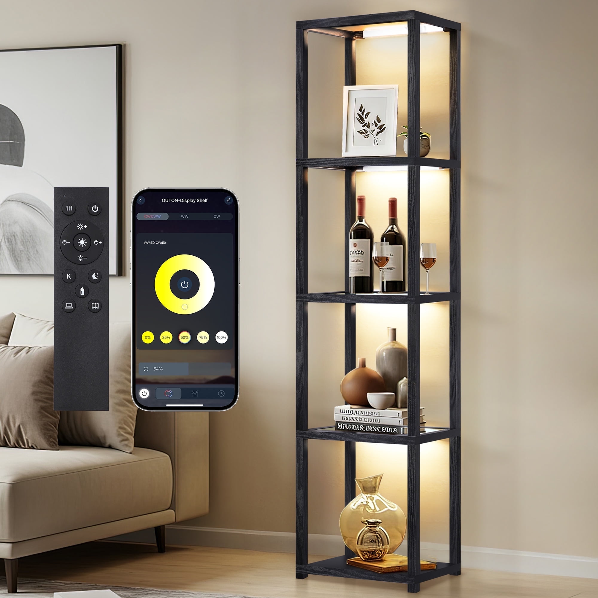 OUTON Display Shelf with Dimmable Lights, Lighted Display Cases for ...