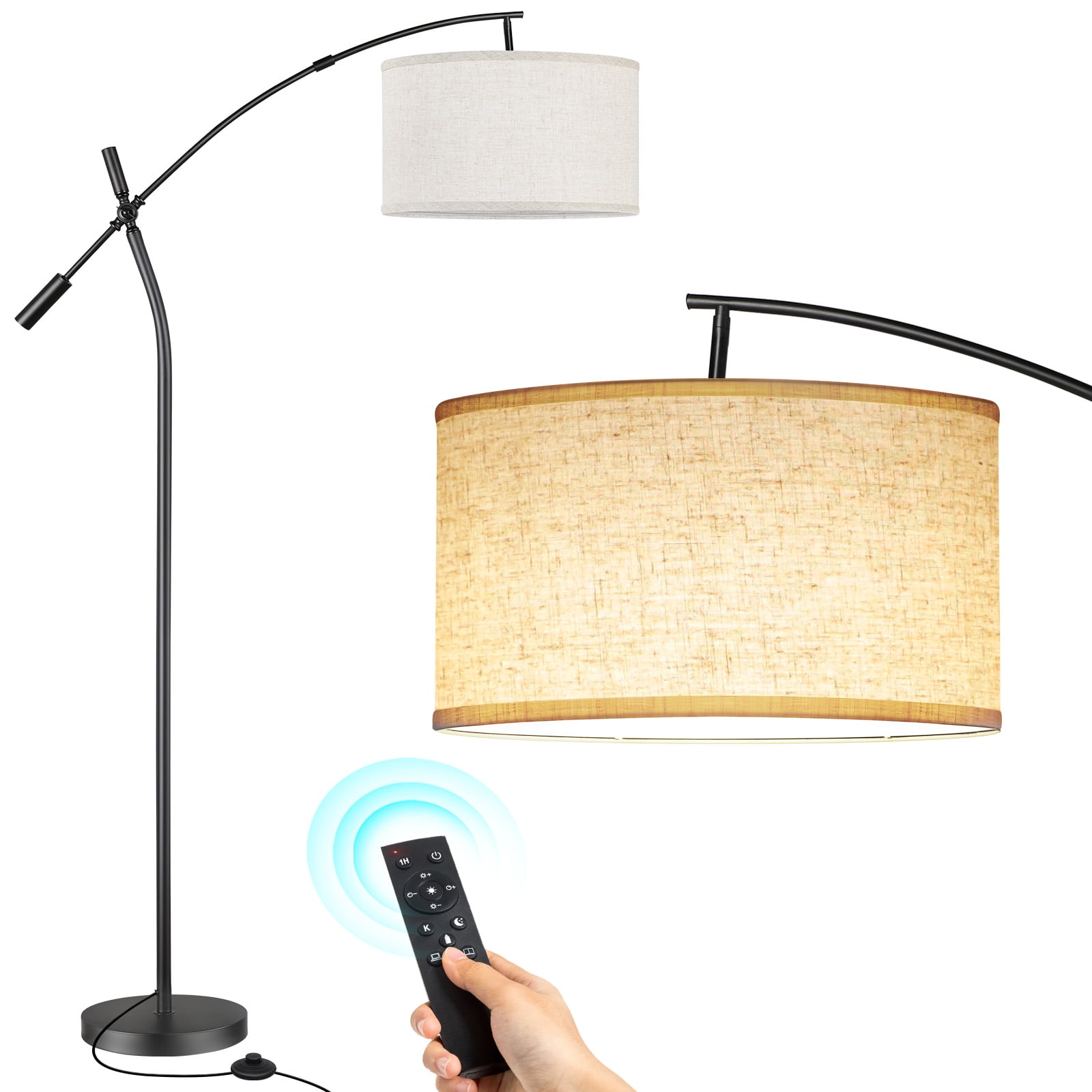 Outon Modern Black Floor Lamp, Adjustable Arc, Remote, Dimmable LED ...