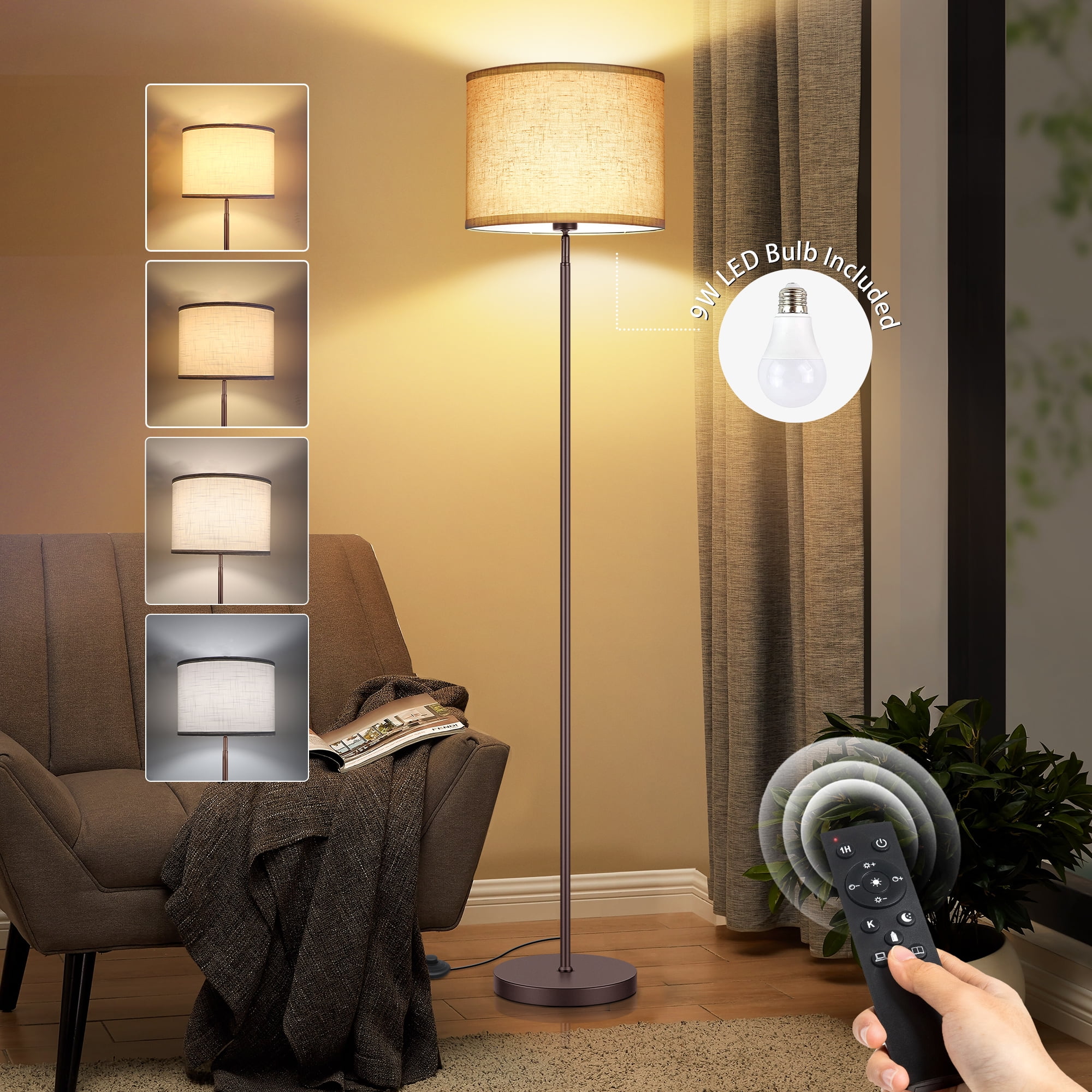 OUTON Modern Floor Lamps for Living Room, 63" Standing Lamp with Linen ...