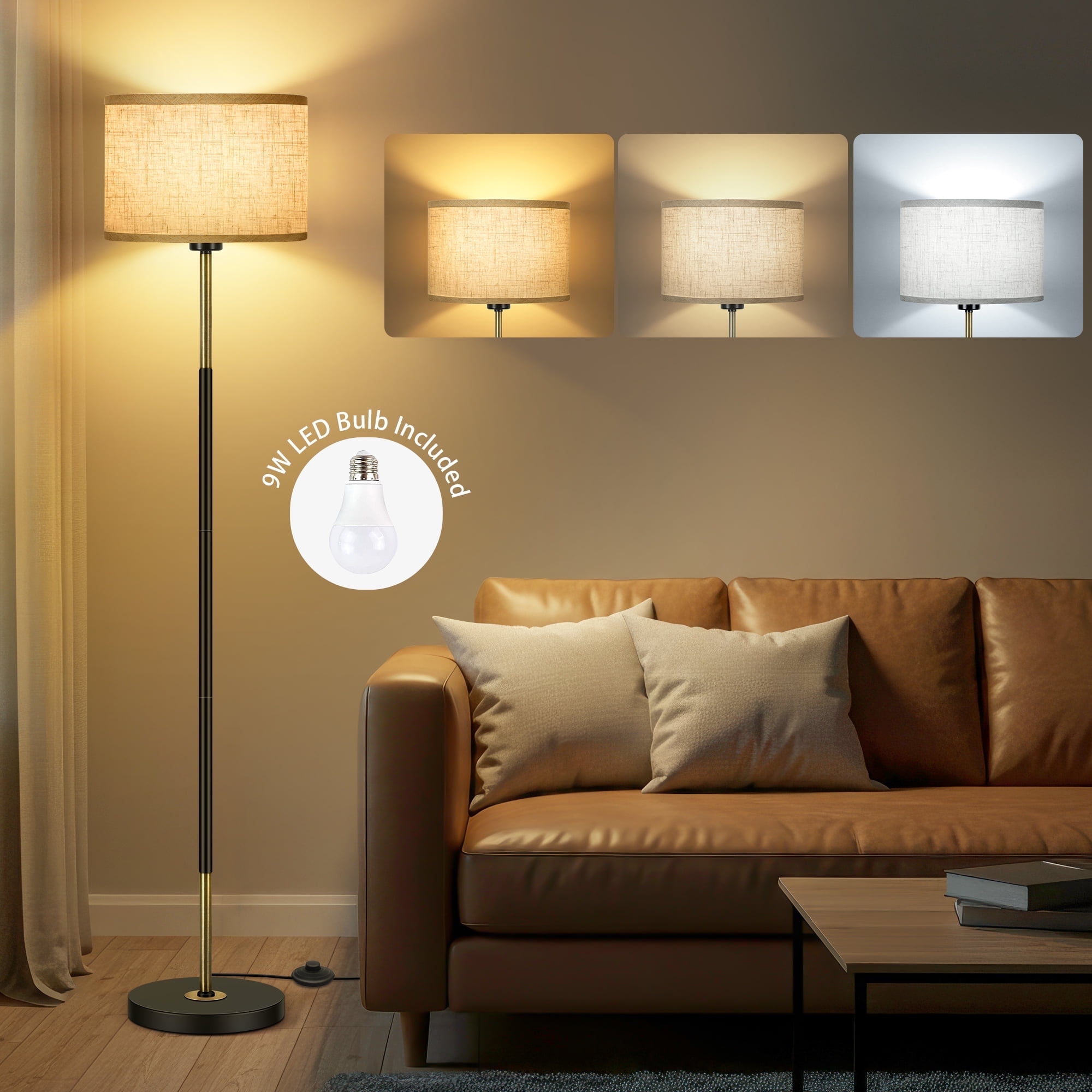 OUTON Modern Floor Lamps for Living Room, Standing Lamp with Linen ...