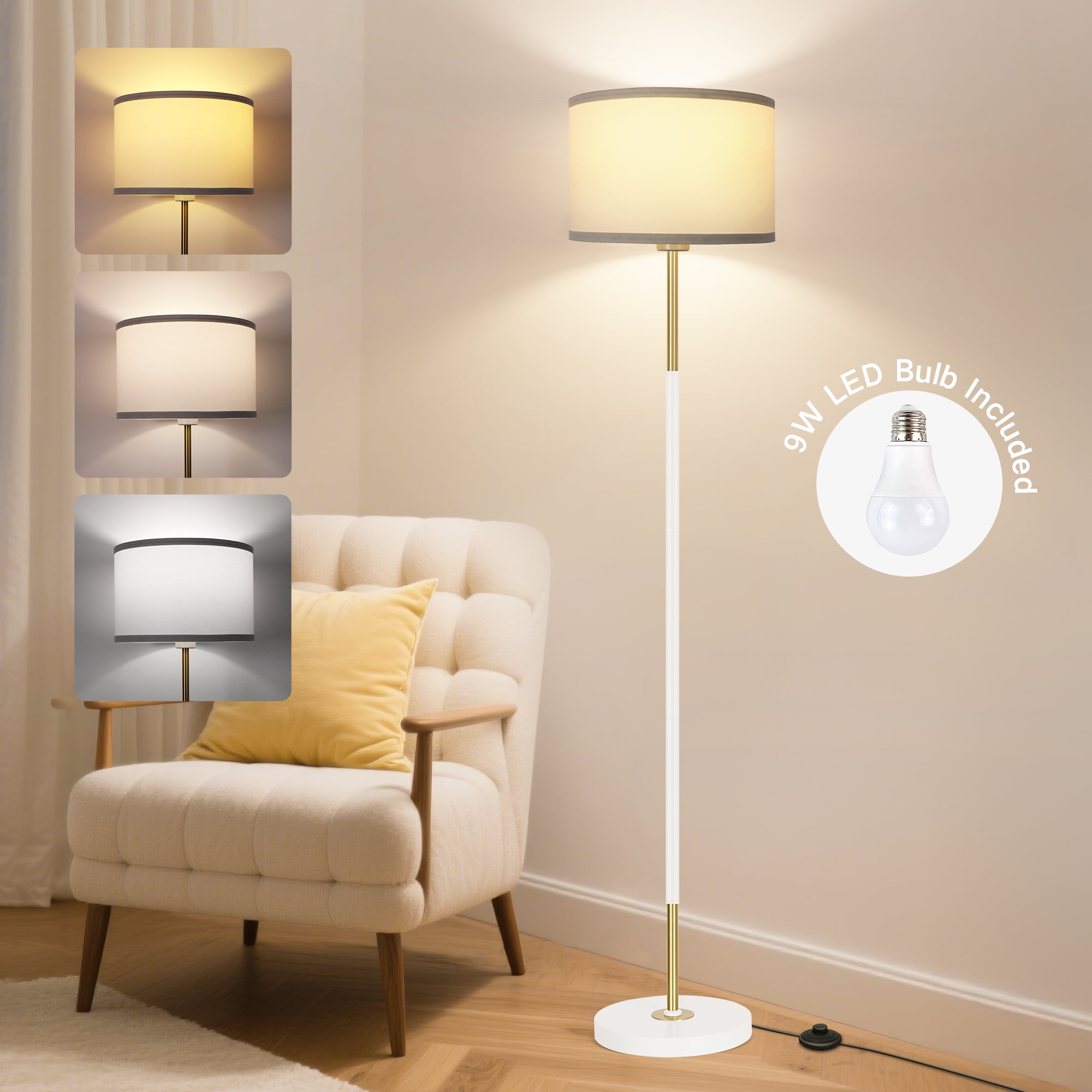 OUTON Modern Floor Lamps for Living Room, Standing Lamp with Linen ...